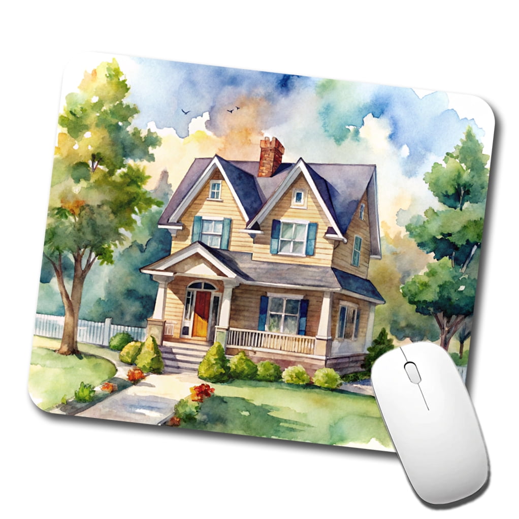 Country Farm House Painting Watercolor Mouse Pad Low Profile Gaming Mat ...