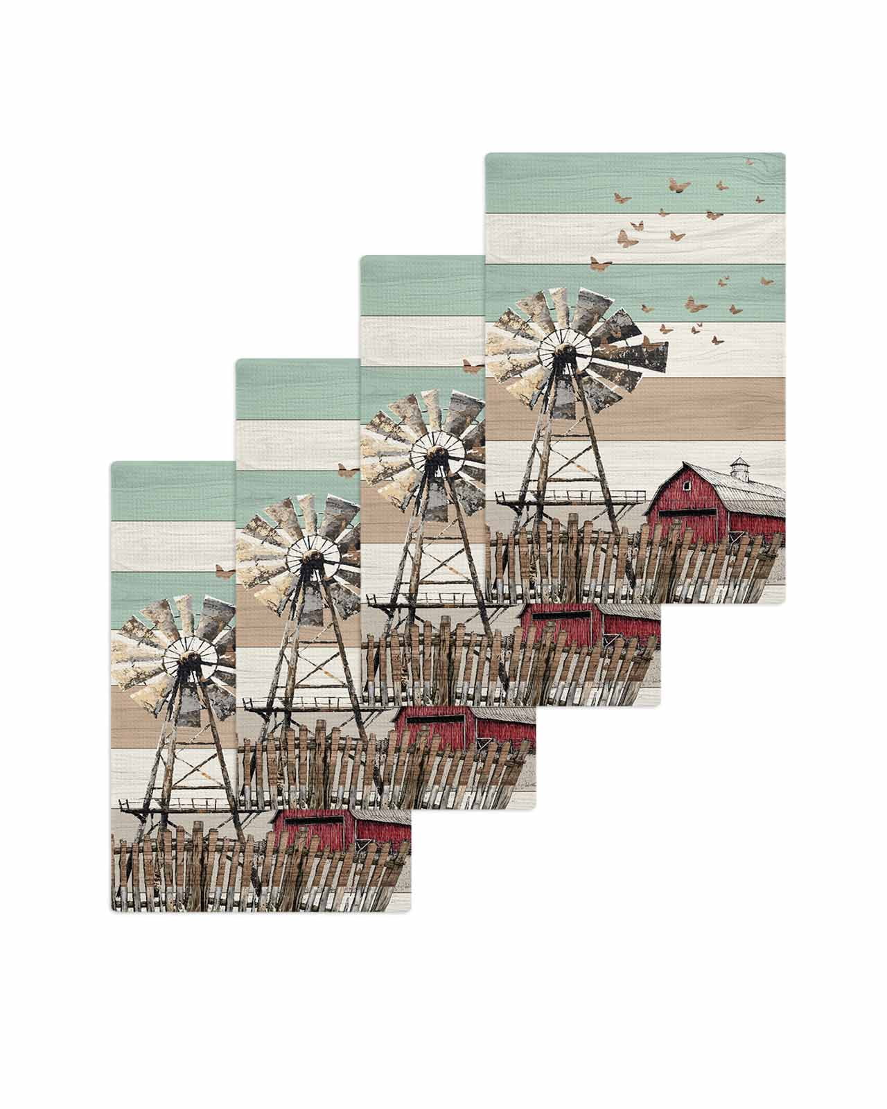 Country Farm Kitchen Dish Towels for Drying Dishes Set of 4, Vintage ...