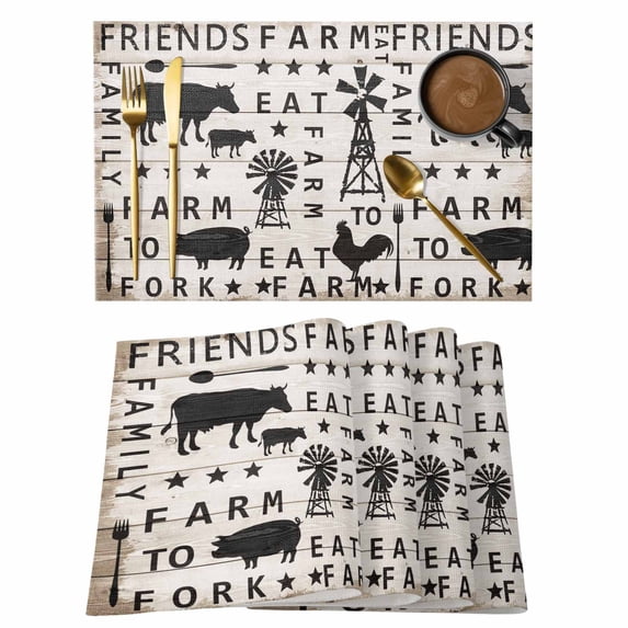 Country Farm Placemats Set of 12 Cow Pig Chicken Windmill Star Wooden ...