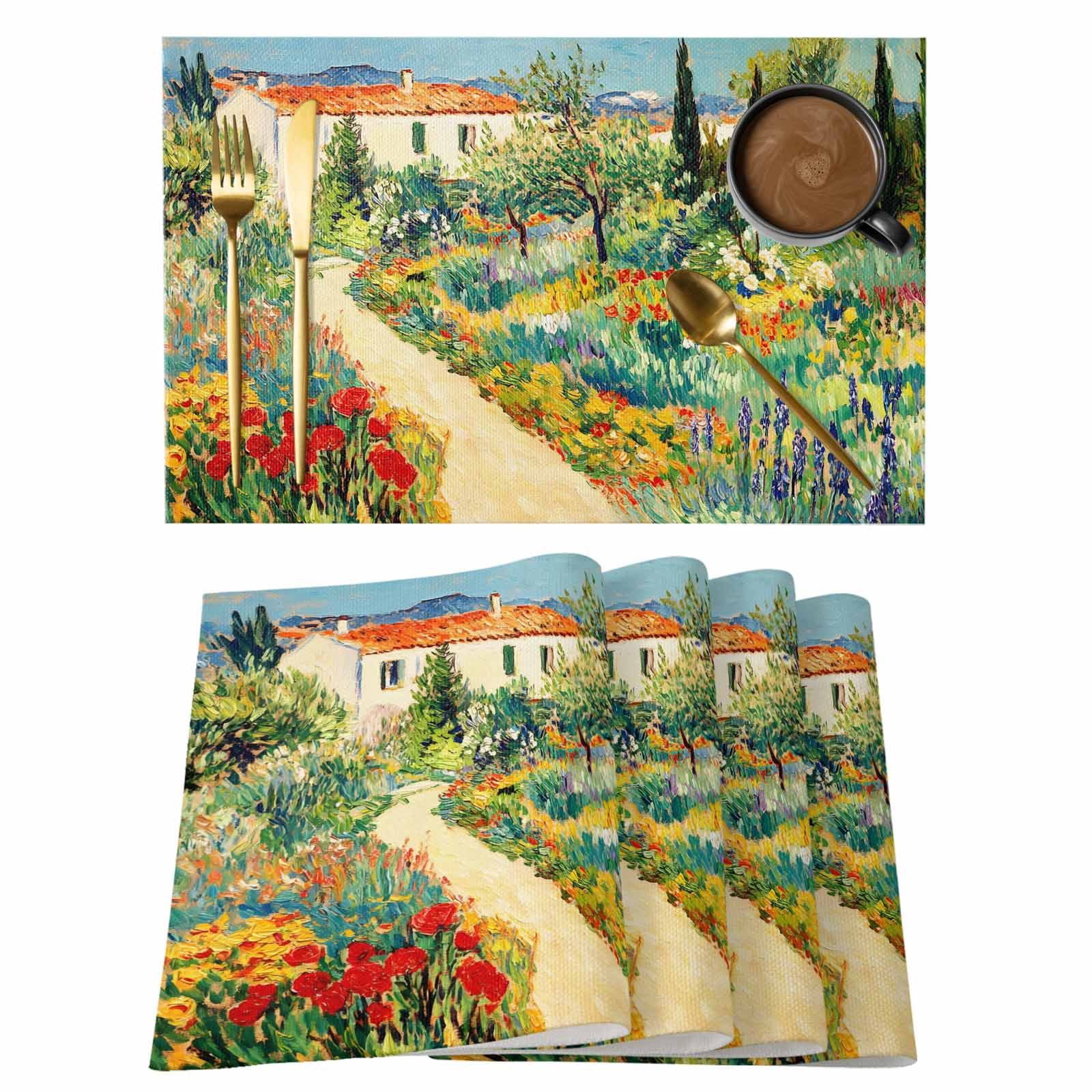 Country Farm Placemats Set of 8 Pastoral Rustic House Floral Leaves ...