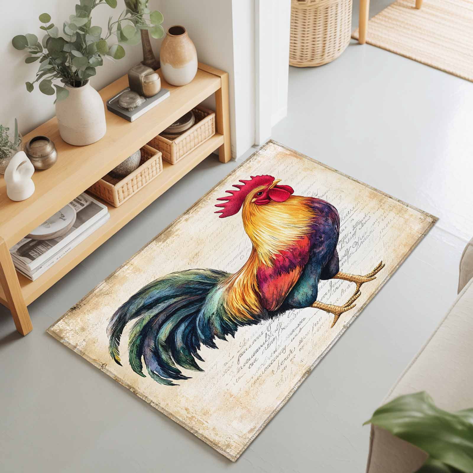 Country Farm Rooster Rectangle Area Rug 2x3ft,Living Room Rug Non-Slip ...