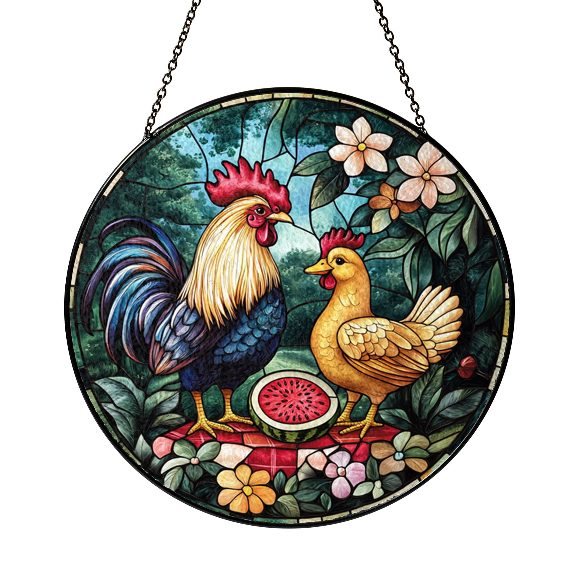 Country Farm Scene Glass Style Window Hanging - Walmart.com