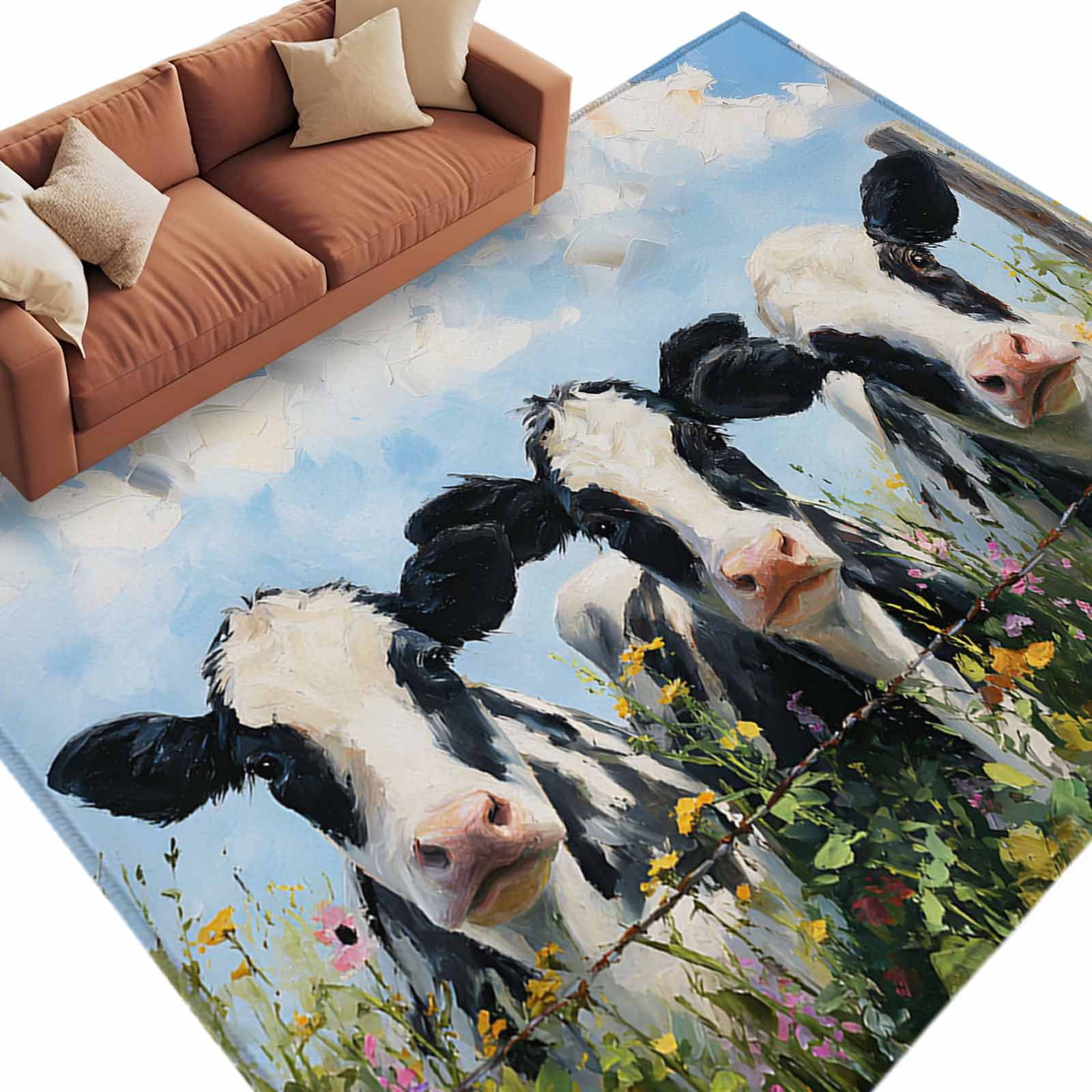 Country Farmhouse Area Rug 5x8 Washable Rug Non Slip Farm Cute Cows ...