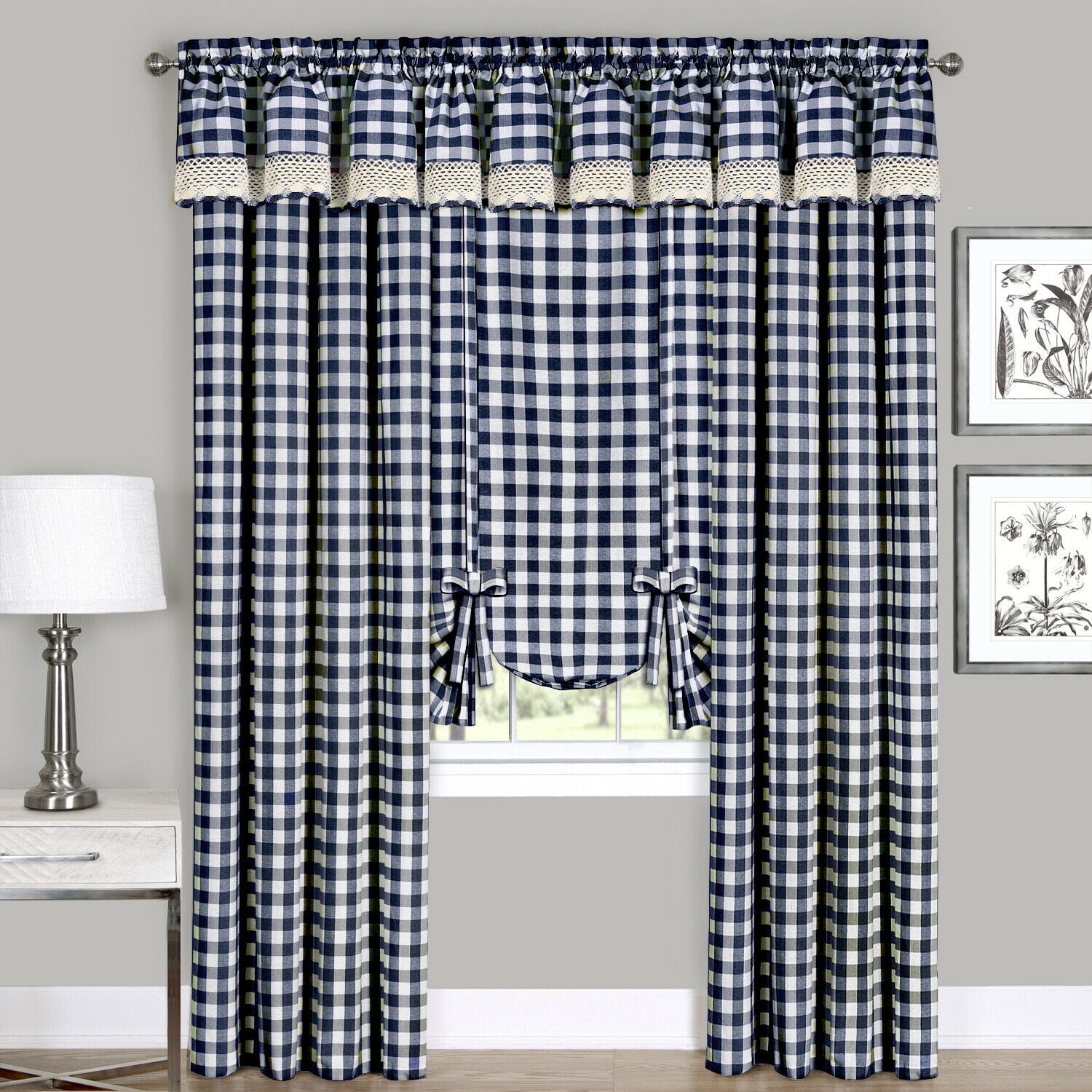 Country Farmhouse Complete 6 Pc. Plaid Checkered Window Curtain ...