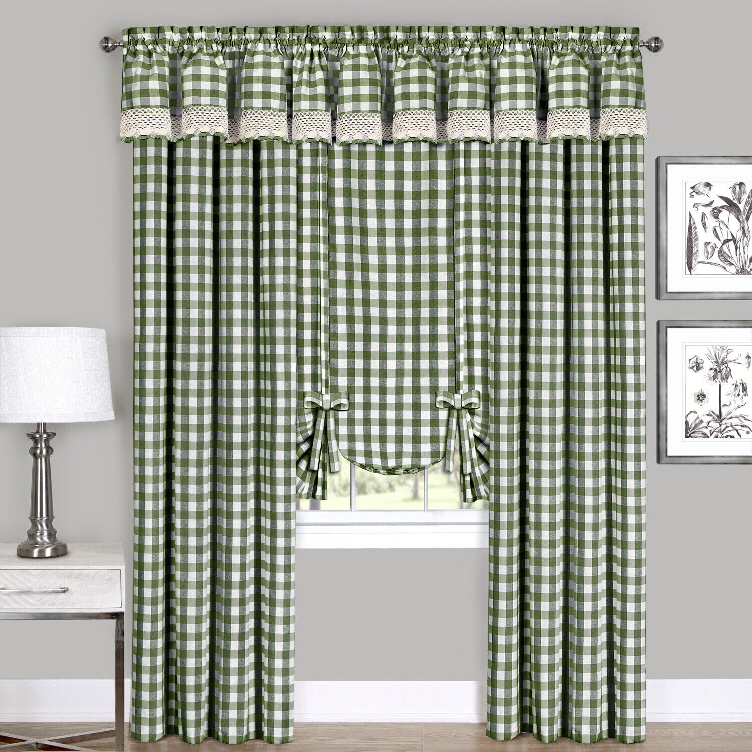 Country Farmhouse Complete Plaid Checkered Window Curtain Set, Cozy and ...