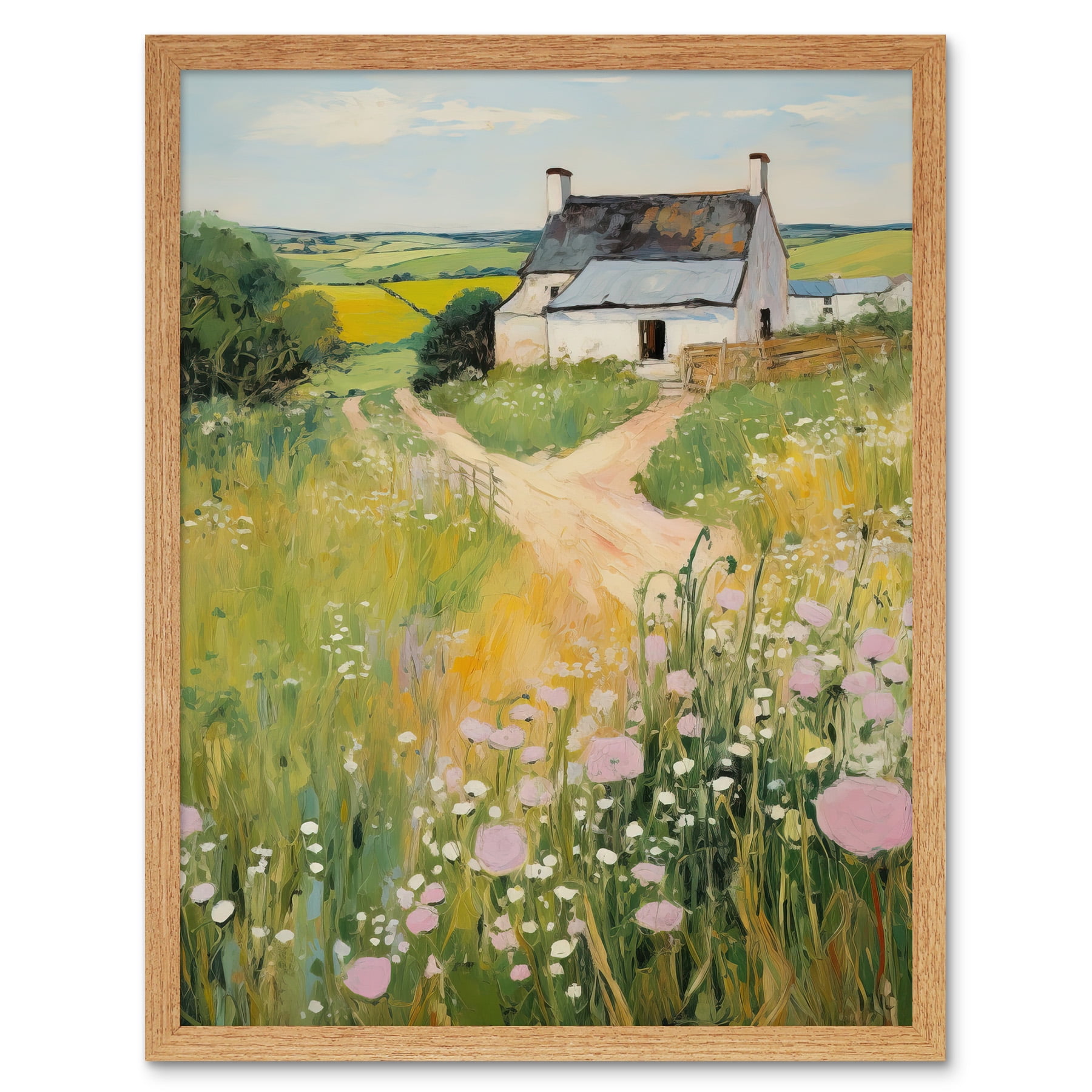 Country Farmhouse Cottage Scene Traditional Landscape Oil Painting ...