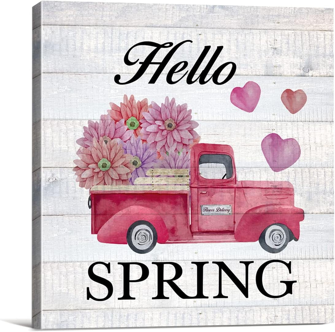 Country Farmhouse Hello Spring Wood Box Sign Desk Decor Watercolor ...