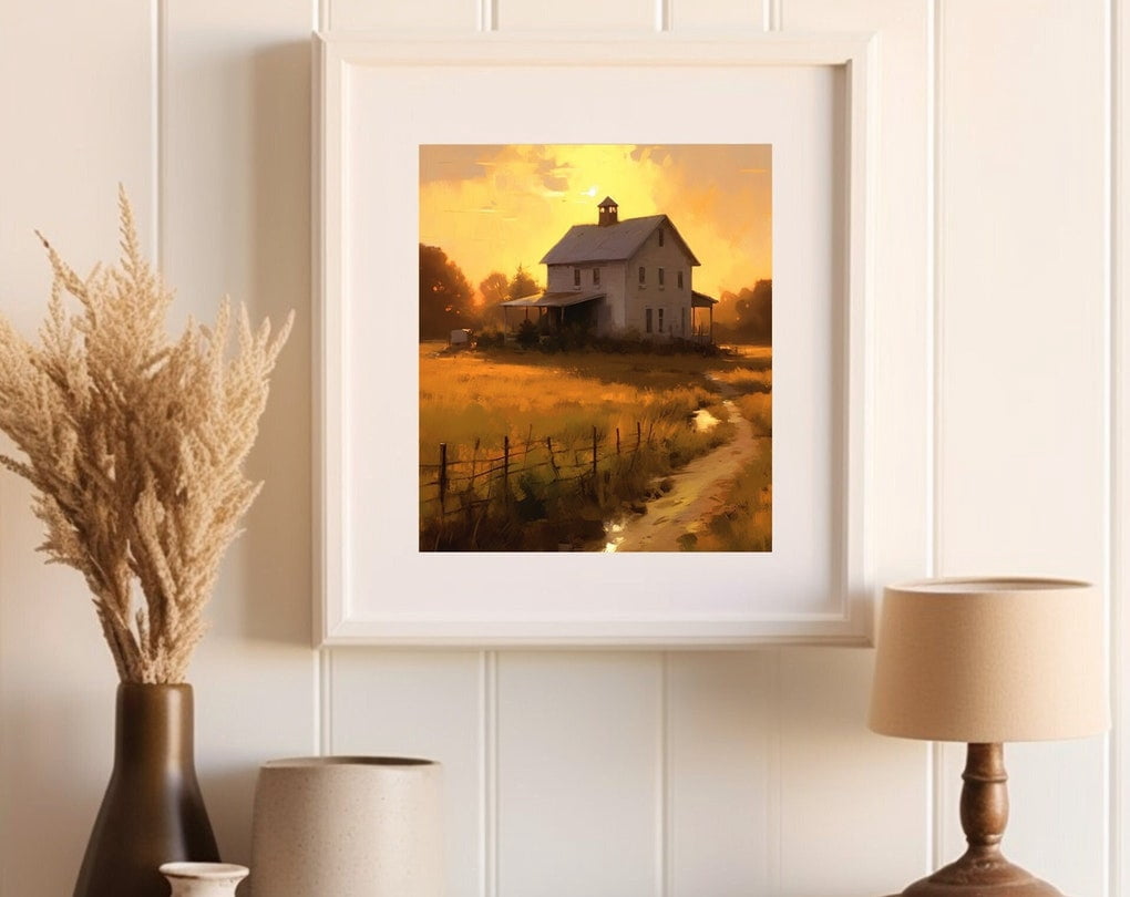 Country Farmhouse Oil Painting Art Print Earthy Brown And Creamy White ...