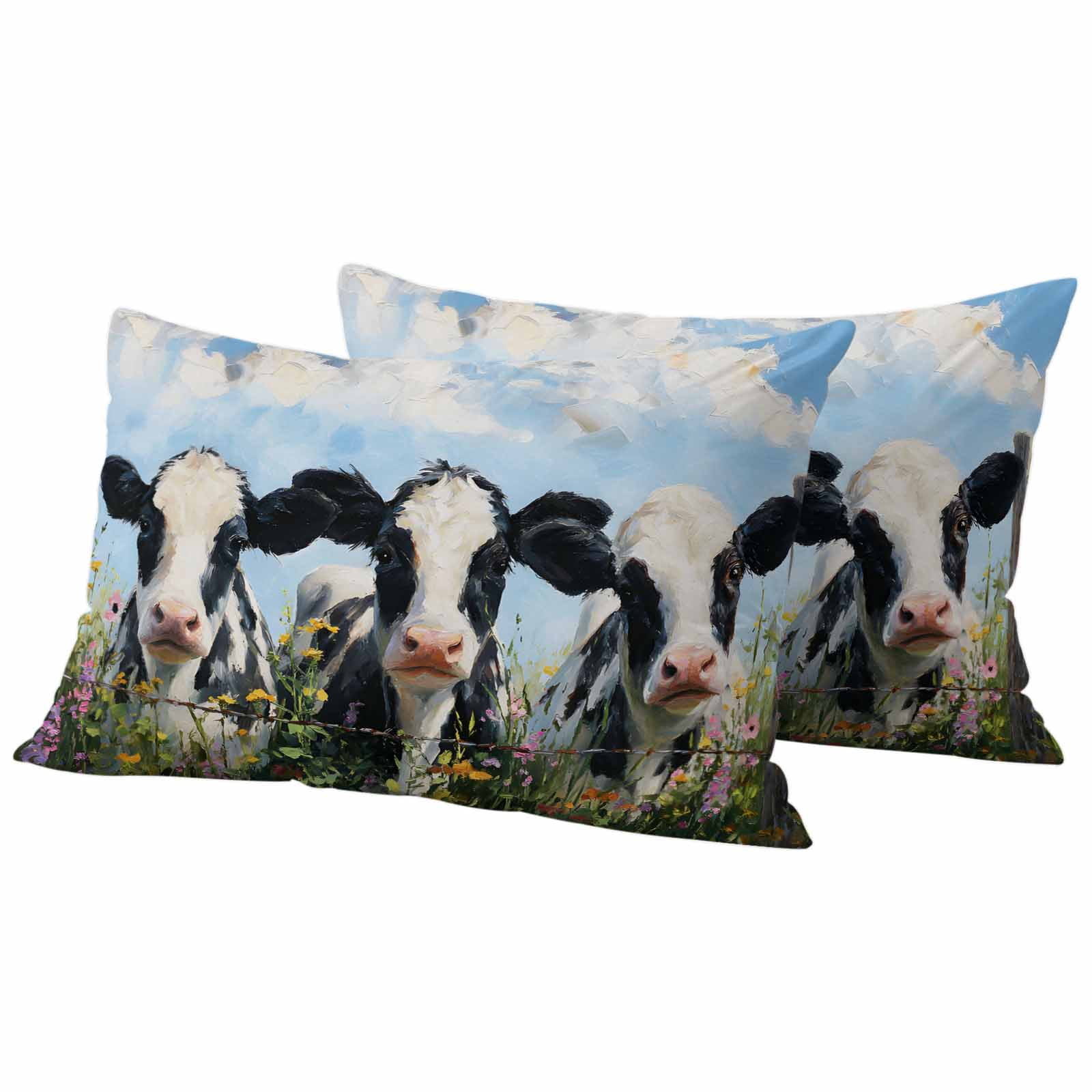 Country Farmhouse Outdoor Waterproof Pillow Covers, Farm Cute Cows ...