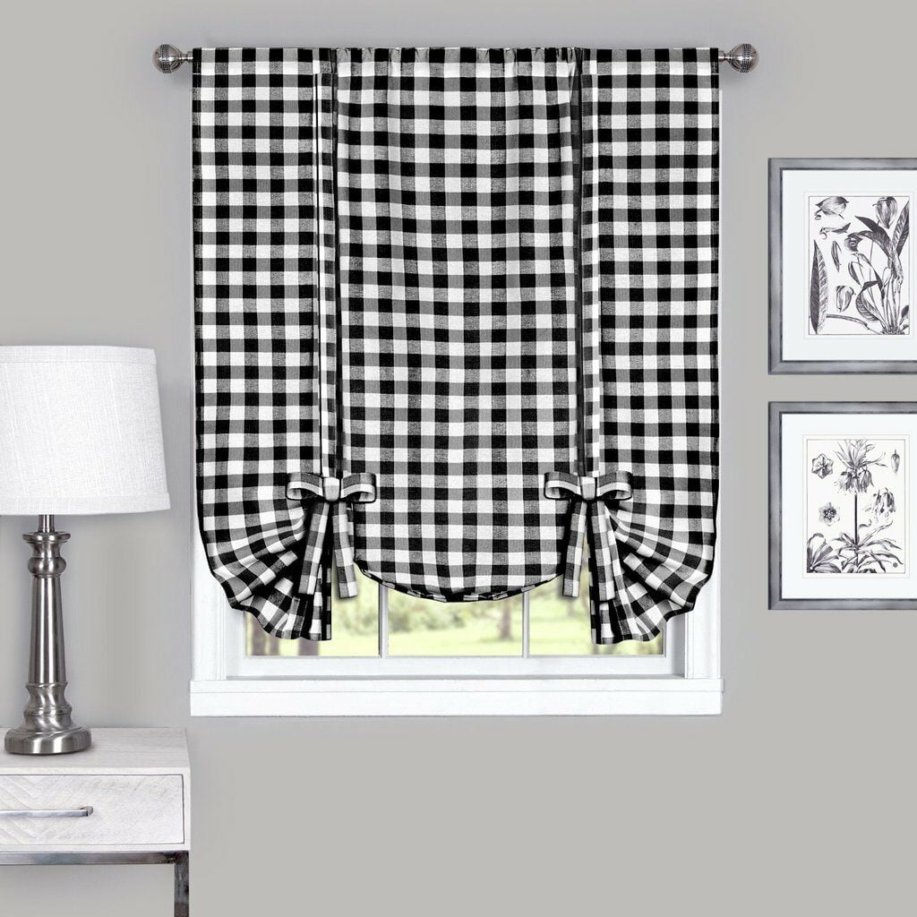 Runningfase Country Farmhouse Plaid Checkered Tie Up Window Curtain ...