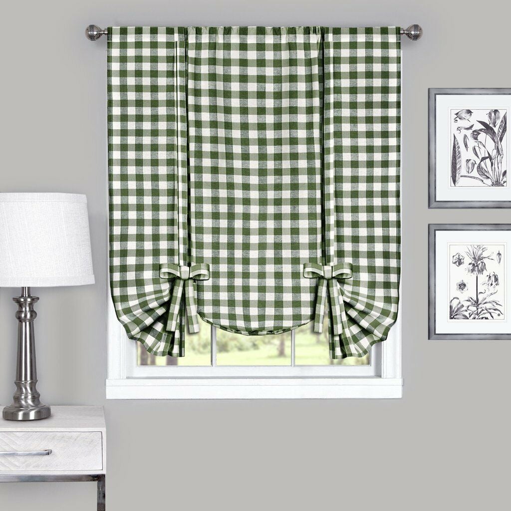 Country Farmhouse Plaid Checkered Window Curtain Tie Up Shade ...