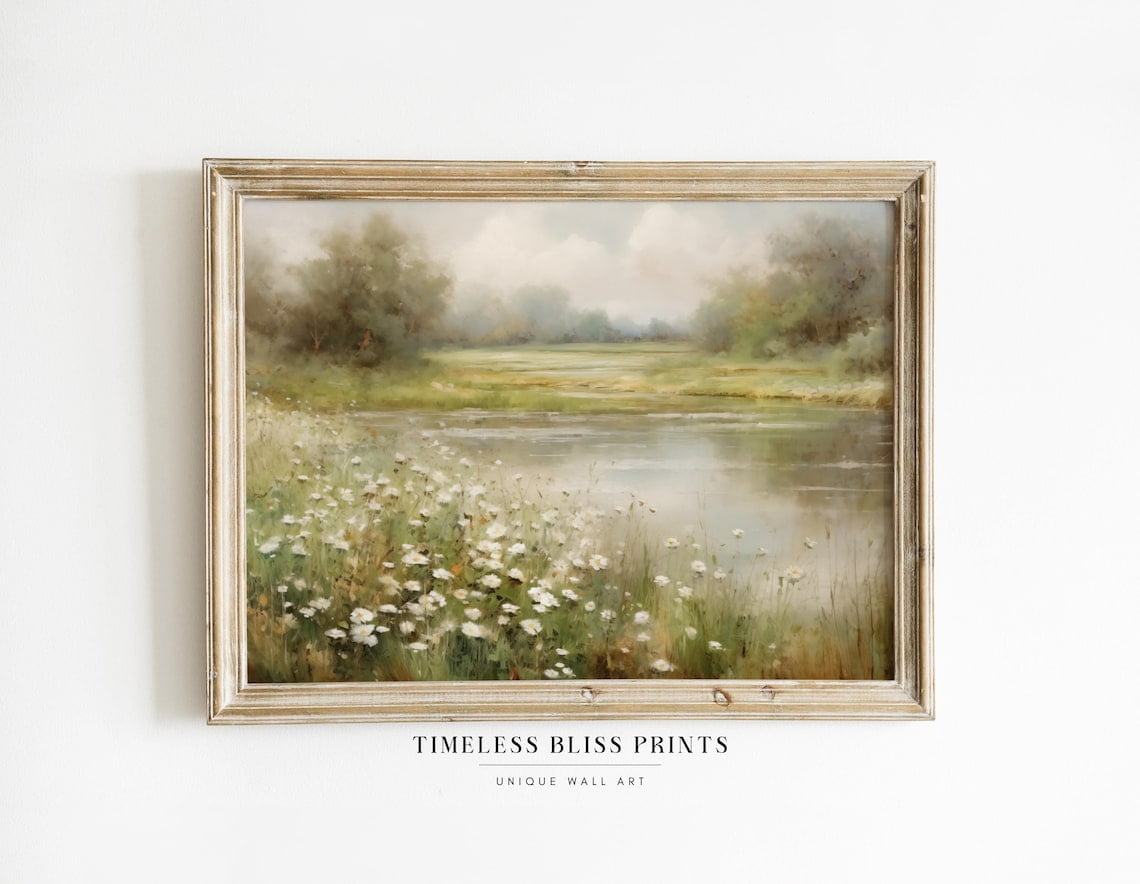 Country Farmhouse Printable Digtal Meadow Wildflower Field Print White ...