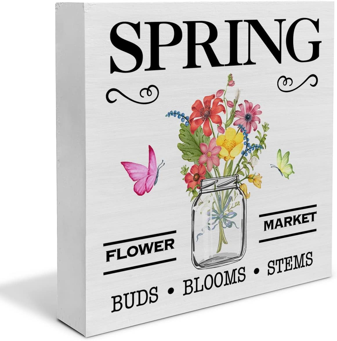 Country Farmhouse Spring Flower Market Wood Box Sign Decor Desk Sign ...
