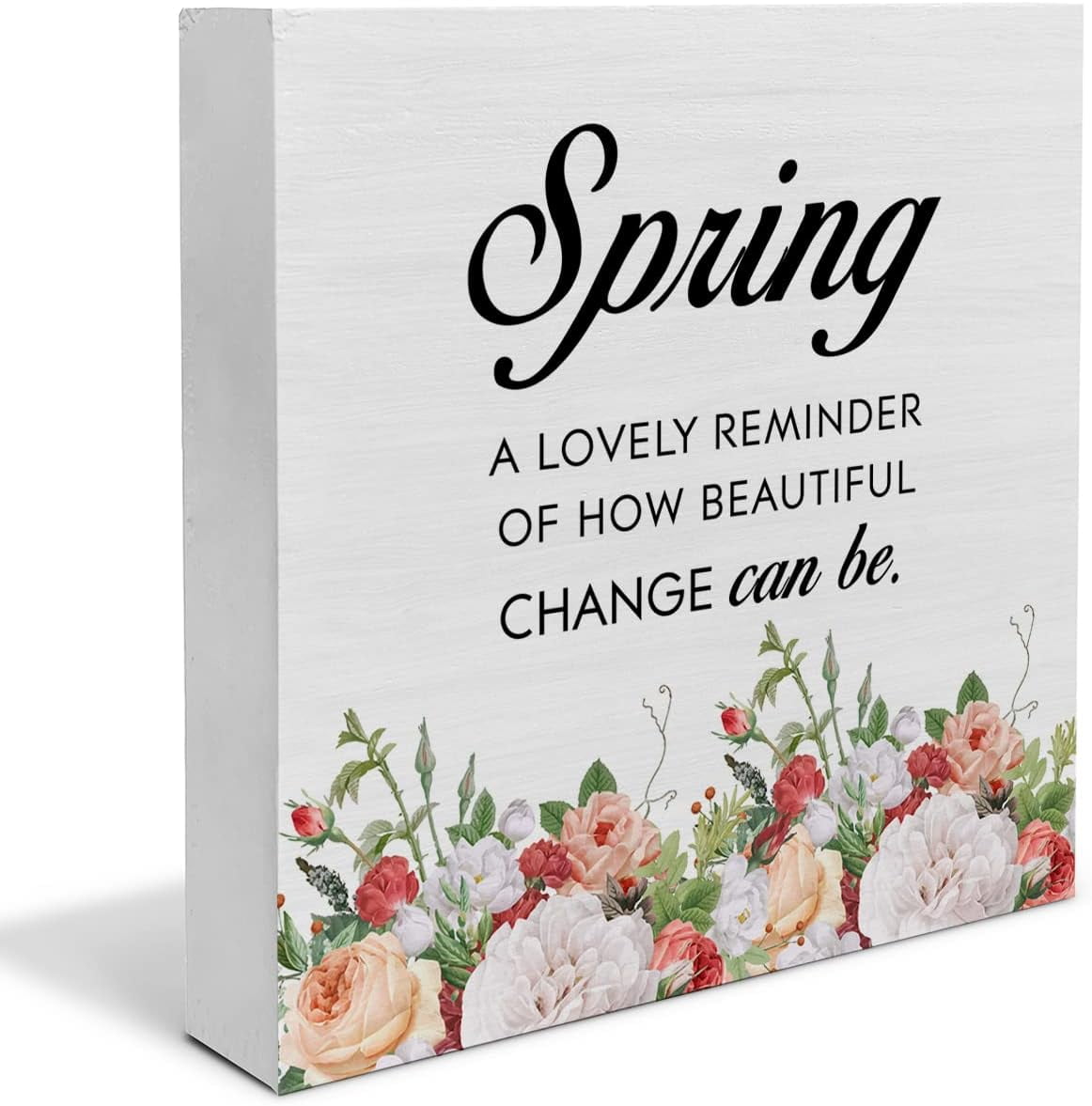 Country Farmhouse Spring Wood Box Sign Decor Desk Sign Floral Spring is ...