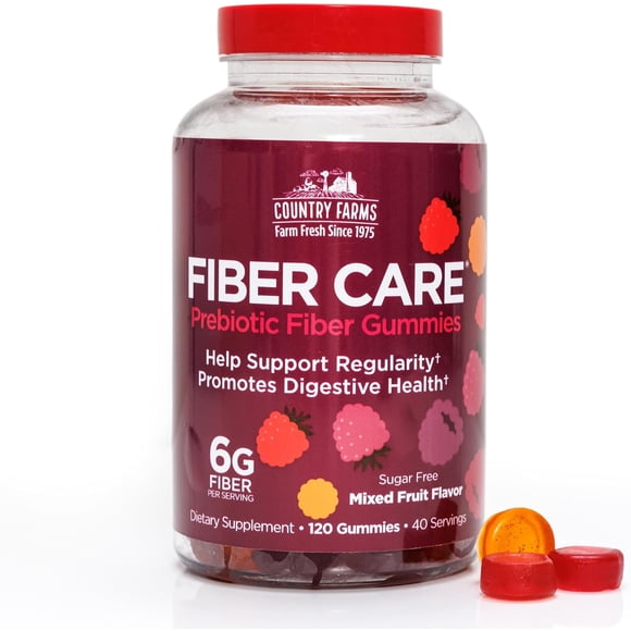 Country Farms Fiber Care Prebiotic Gummies, 6g Per Serving, Mixed Fruit ...