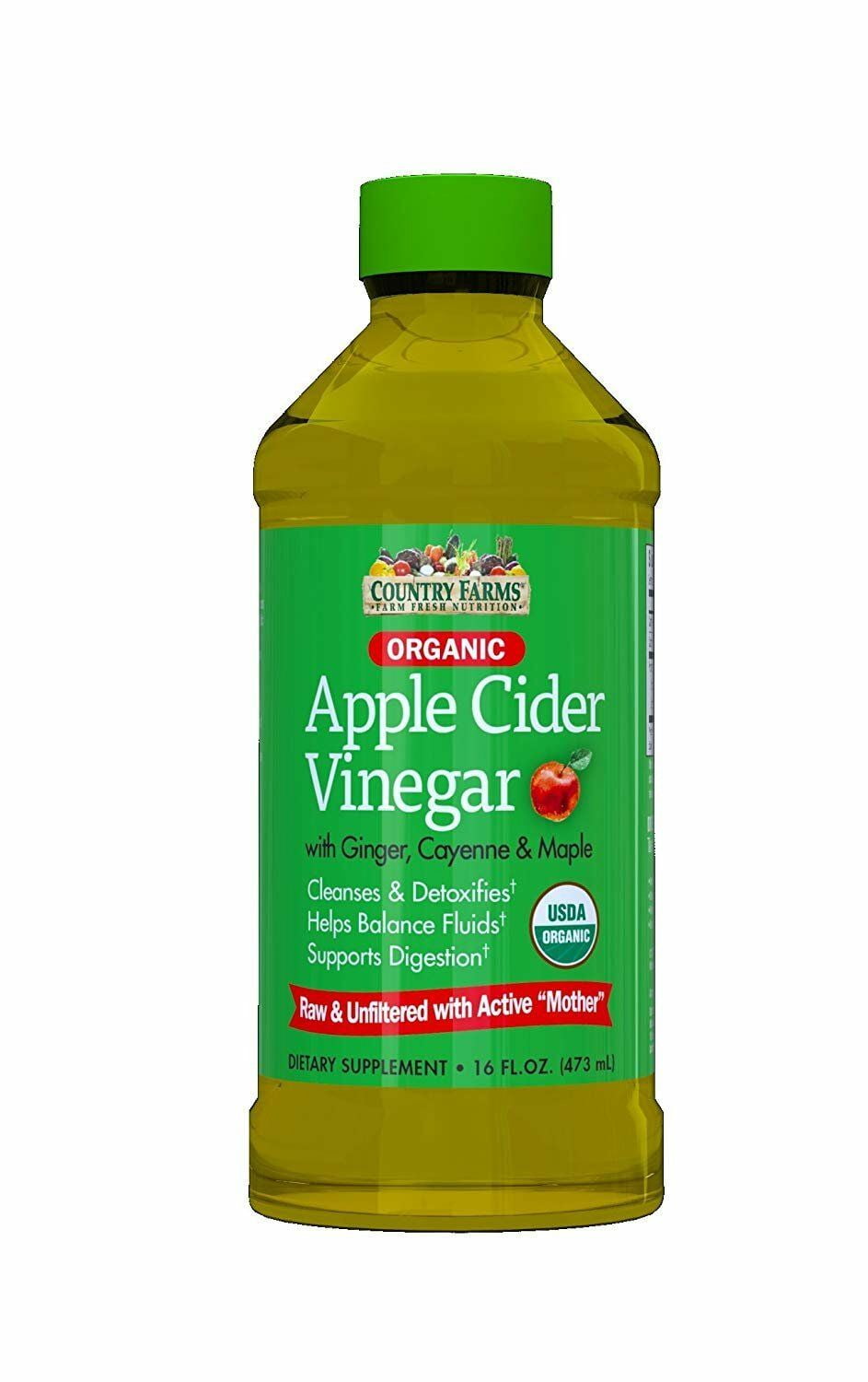 Country Farms Organic Apple Cider Vinegar w/ Cayenne & Maple, 16oz, 4 ...