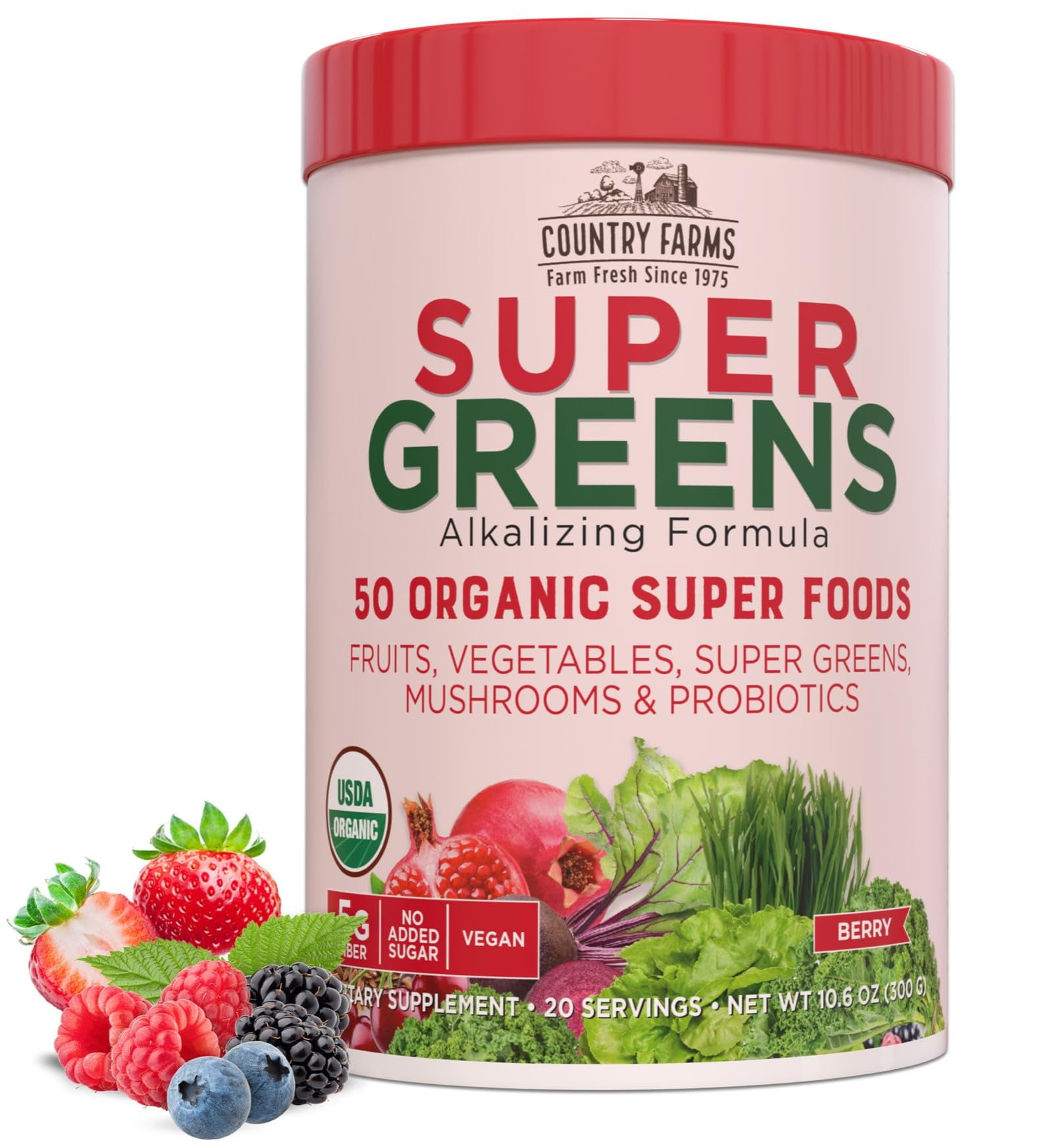 Country Farms Organic Super Greens Berry SMRFlavor, 50 Organic Super ...