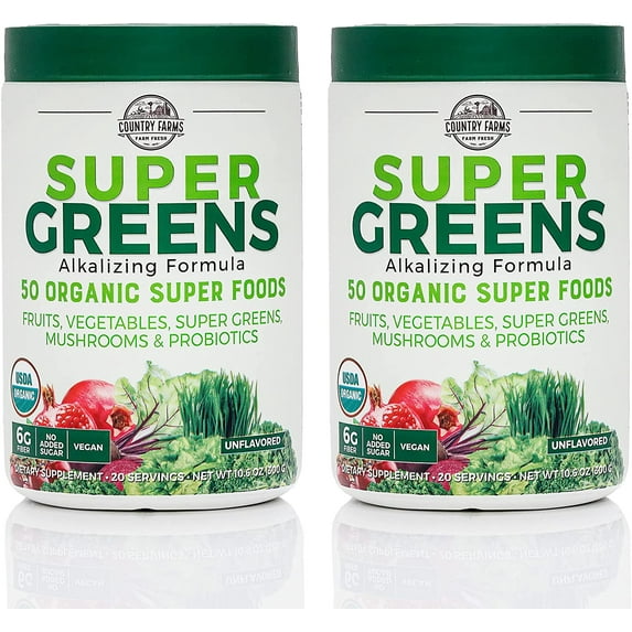 Country Farms Super Greens Powder Mix, Unflavored, 50 Superfoods, 10.6 ...