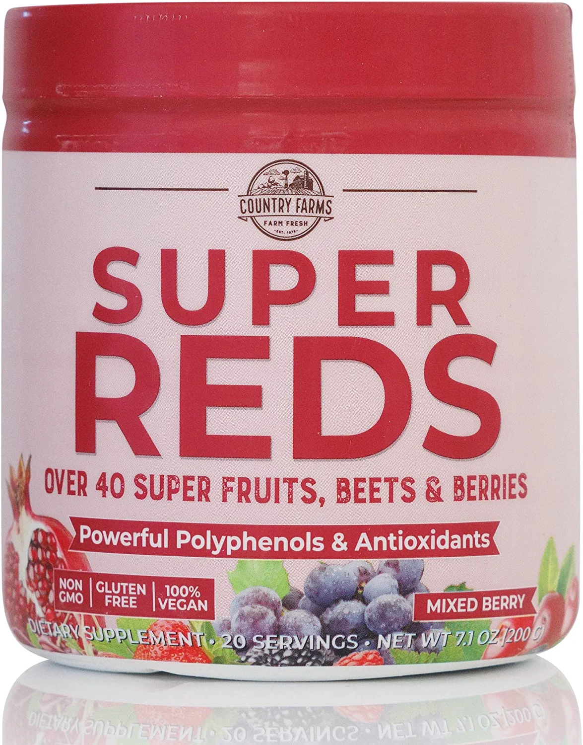 Country Farms Super Food Powder, Energizing Polyphenol, Berry Flavor, 7 ...