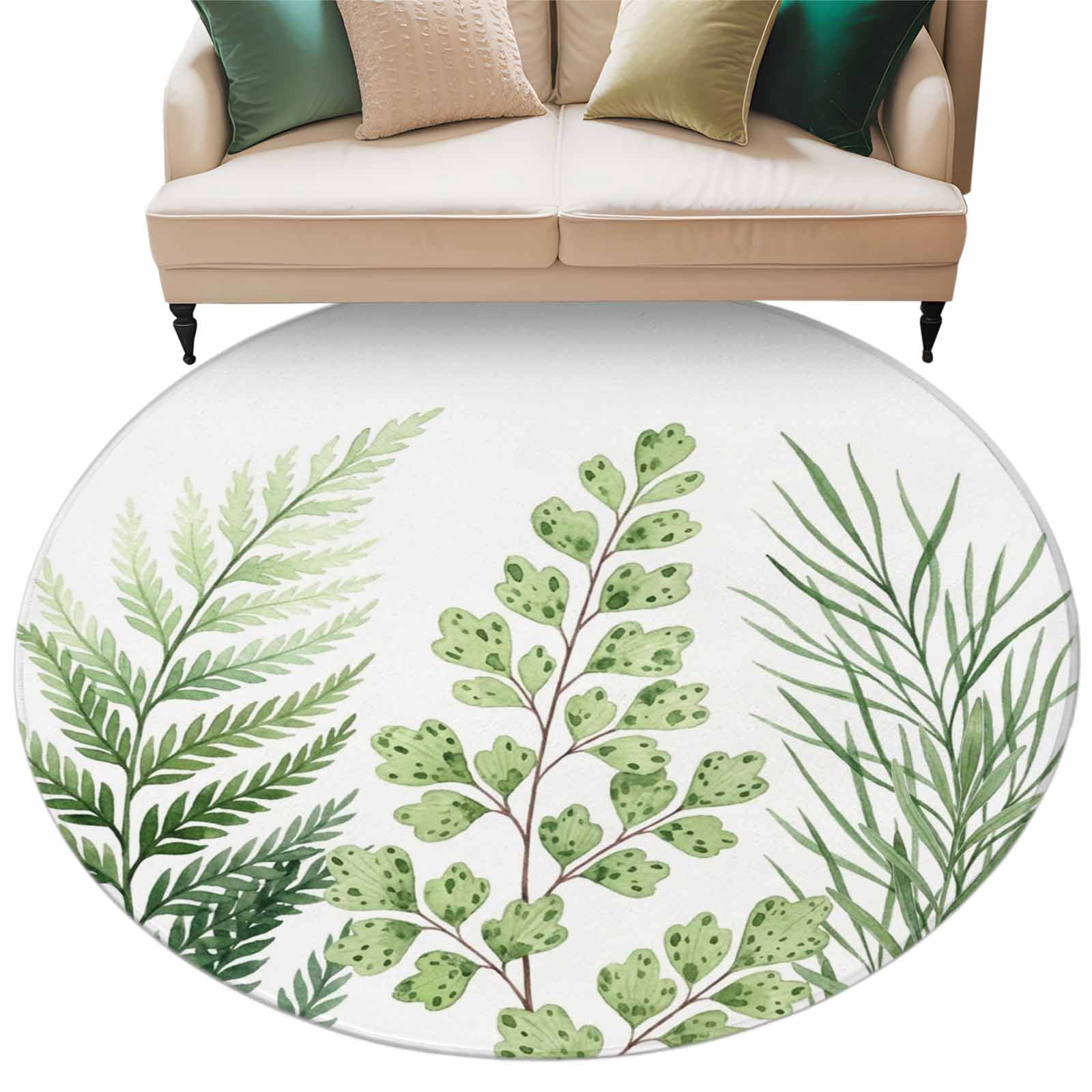 Country Ferns Large Round Rug 7Ft Green Gradient Watercolor Leaves ...