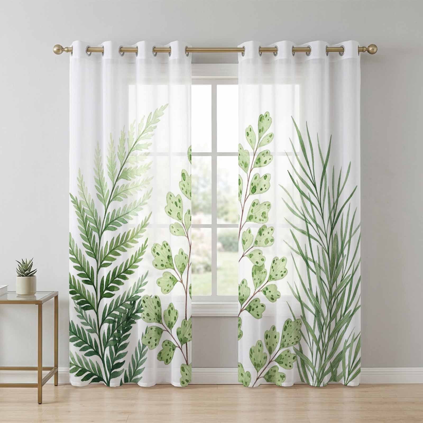Country Ferns Sheer Curtains 96 Inch Long 2 Panels, Green Gradient ...
