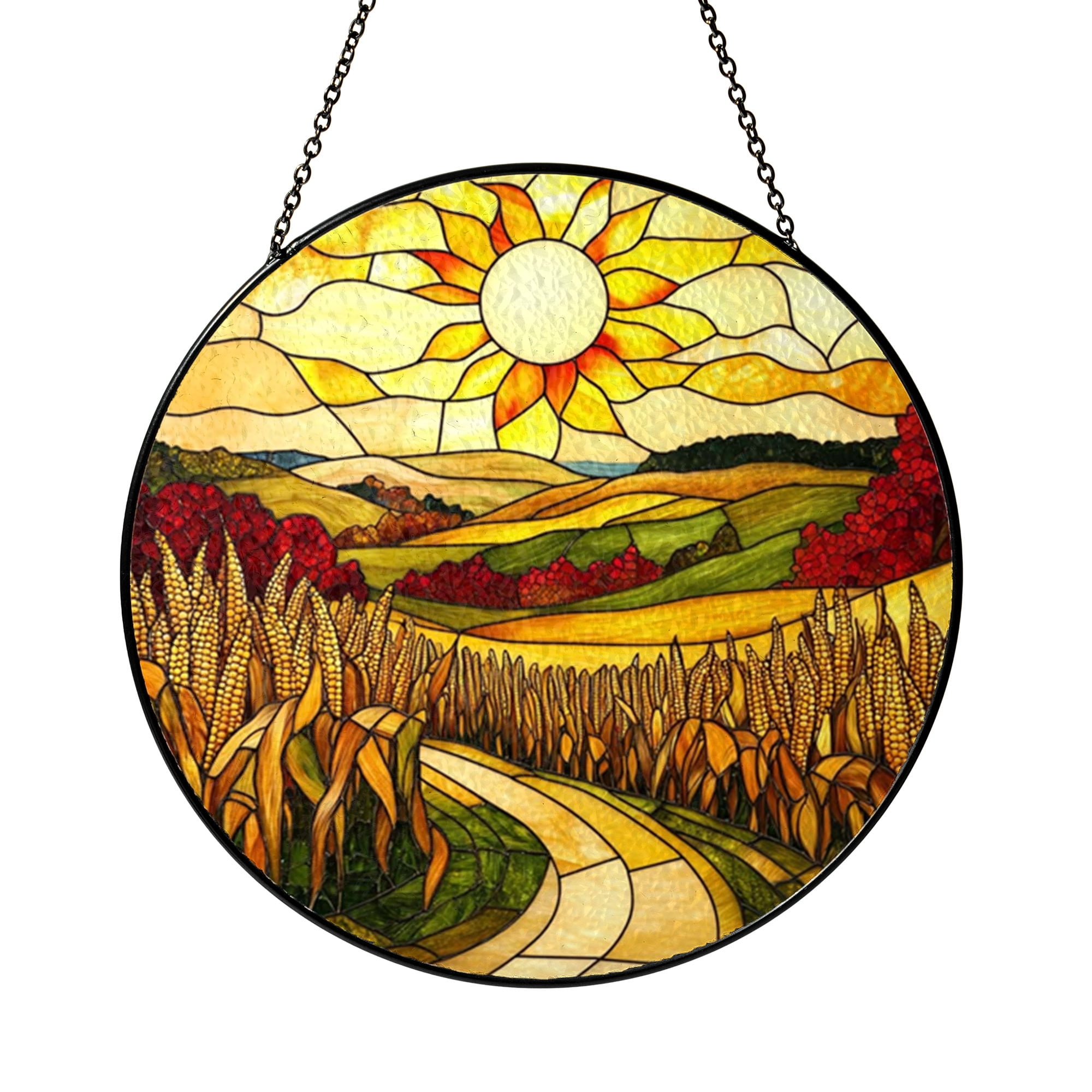 Country Field Scene Stained Glass Window Suncatcher - Walmart.com