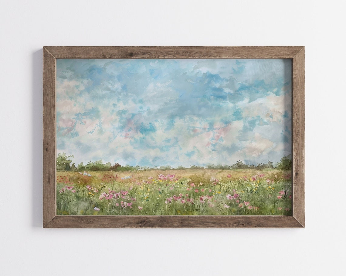 Country Field, Spring Floral Poster, Summer Landscape Artwork, Green ...