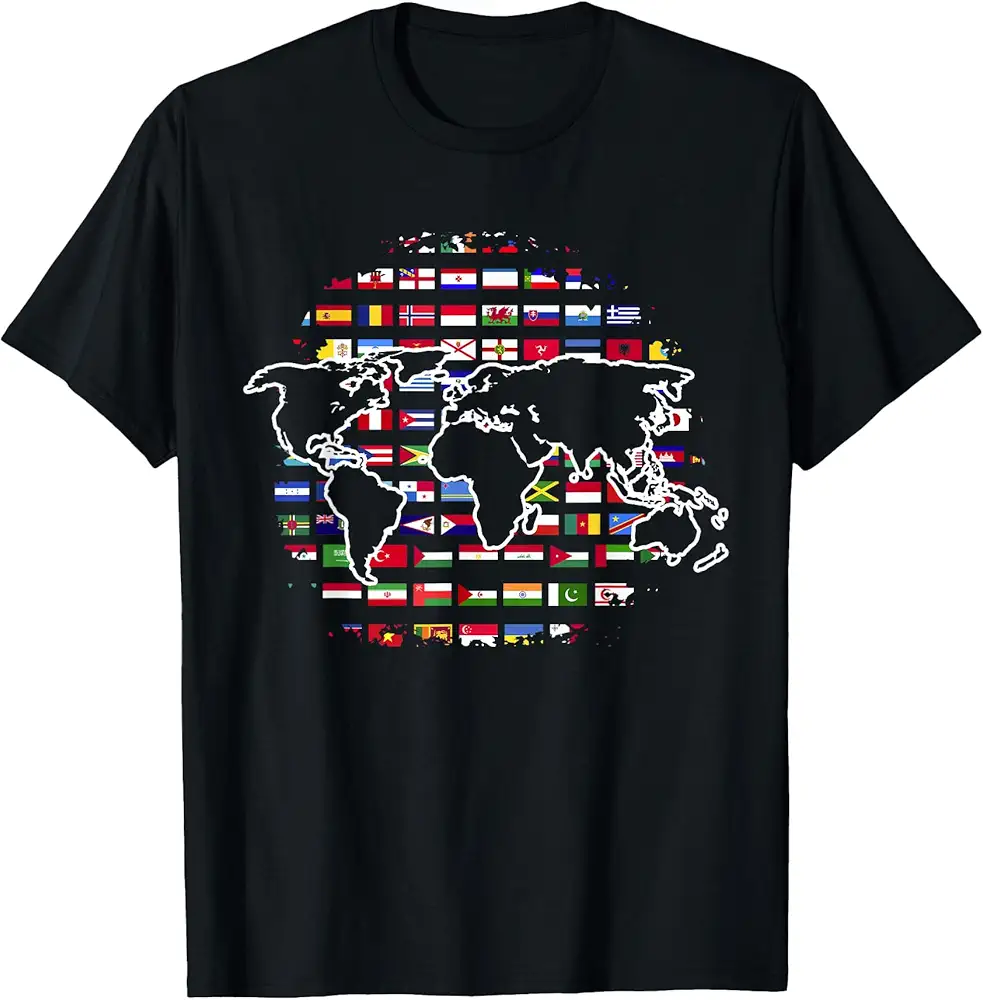 Country Flags Globe and World Map Graphic T-Shirt, up to Size 5XL ...