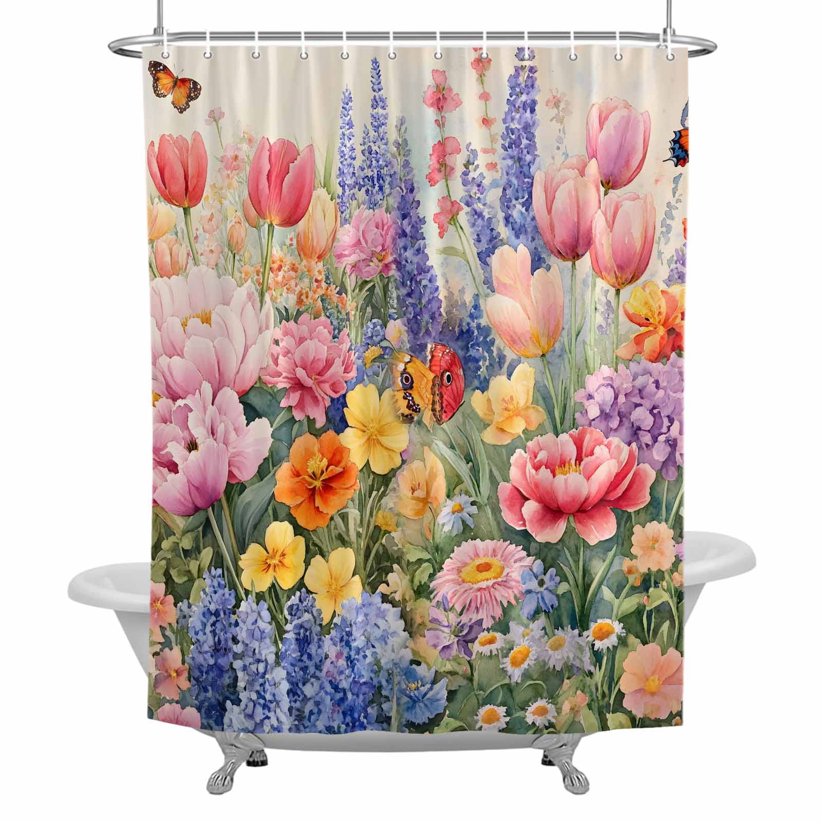 Country Floral Art Shower Curtain for Bathroom, Watercolor Colorful ...