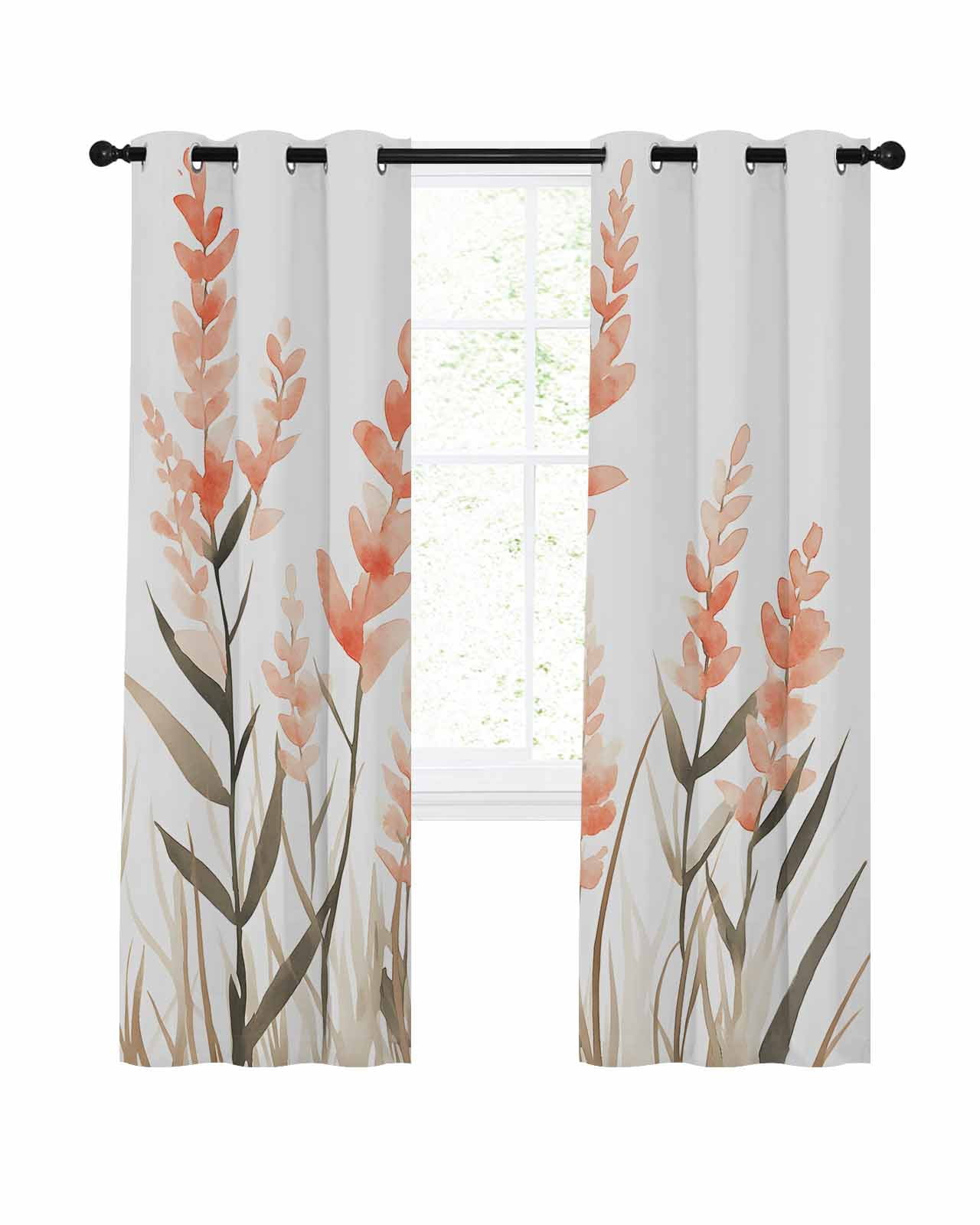 Country Floral Blackout Curtains 63 Inch Length Rustic Watercolor ...