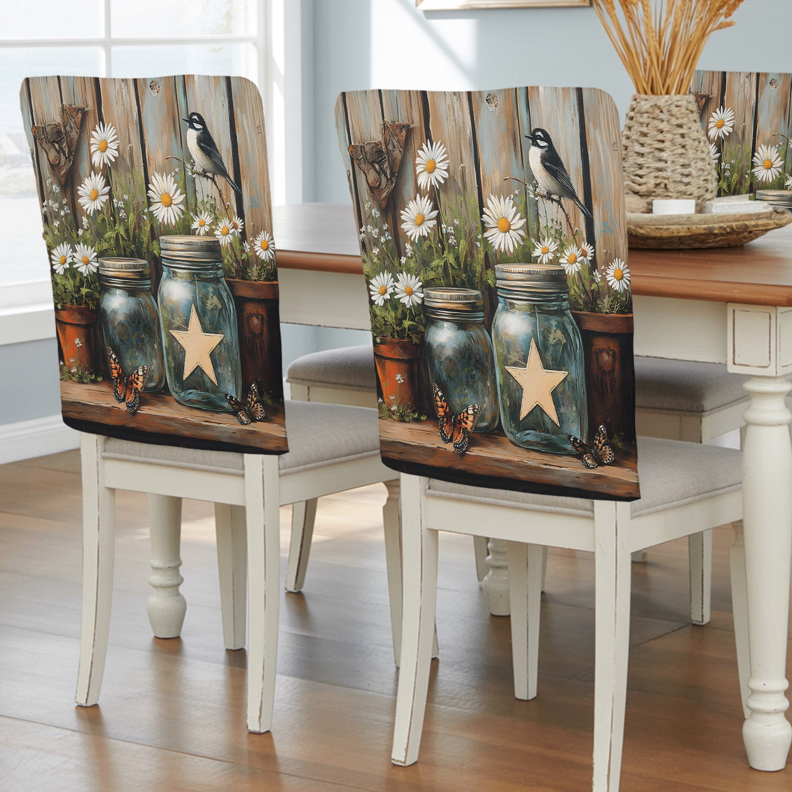 Country Floral Chair Back Covers, Western Texas Stars Butterfly Barn ...