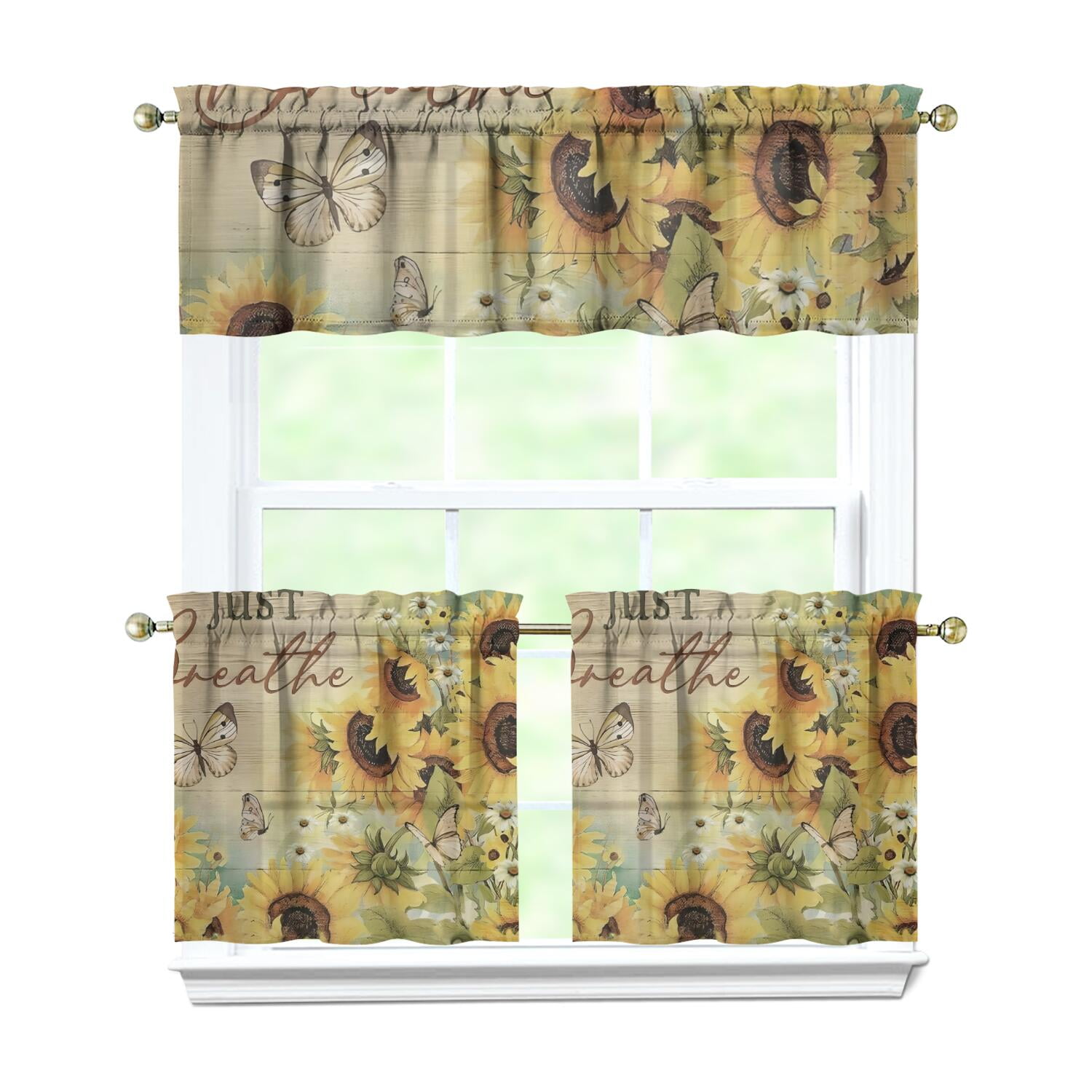 Country Floral Curtains 24" Short - 3 Panel Vintage Farmhouse Set with ...