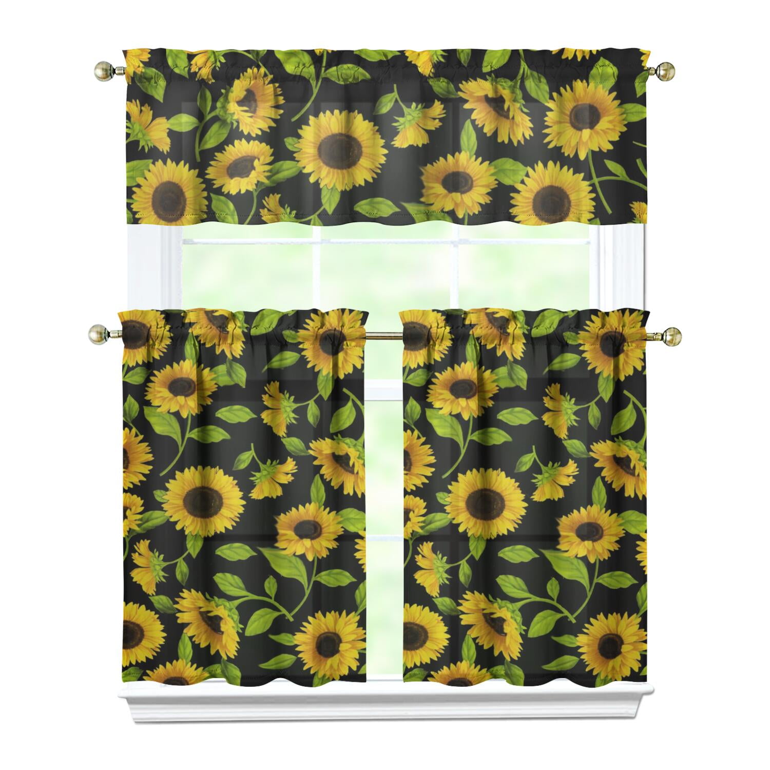 Country Floral Curtains 36 Inch Short - 3 Panel Vintage Farmhouse Set ...