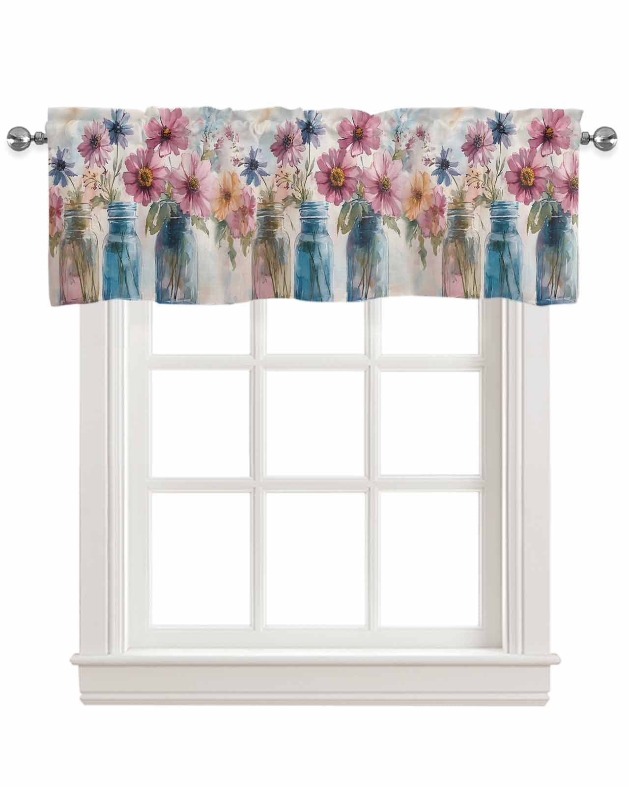 Country Floral Kitchen Valances for Windows Farmhouse Linen Window ...
