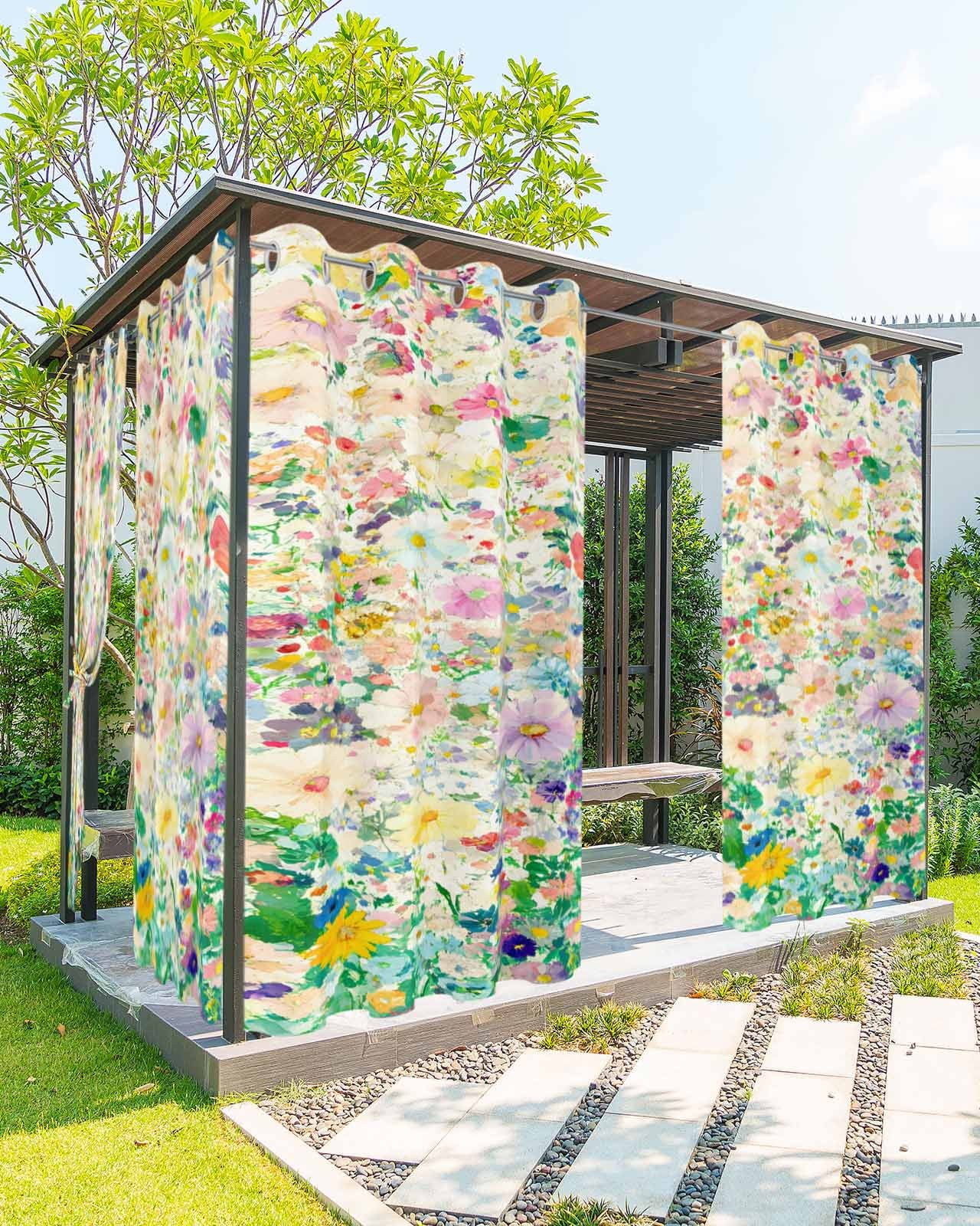 Country Floral Outdoor Curtains for Patio, Watercolor Rustic Colorful ...