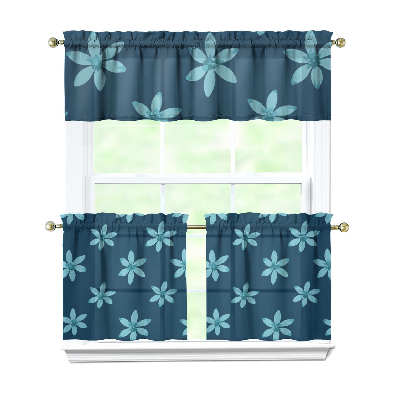 Country Floral Print Curtains 24 Inch - 3 Panel Vintage Farmhouse Set ...