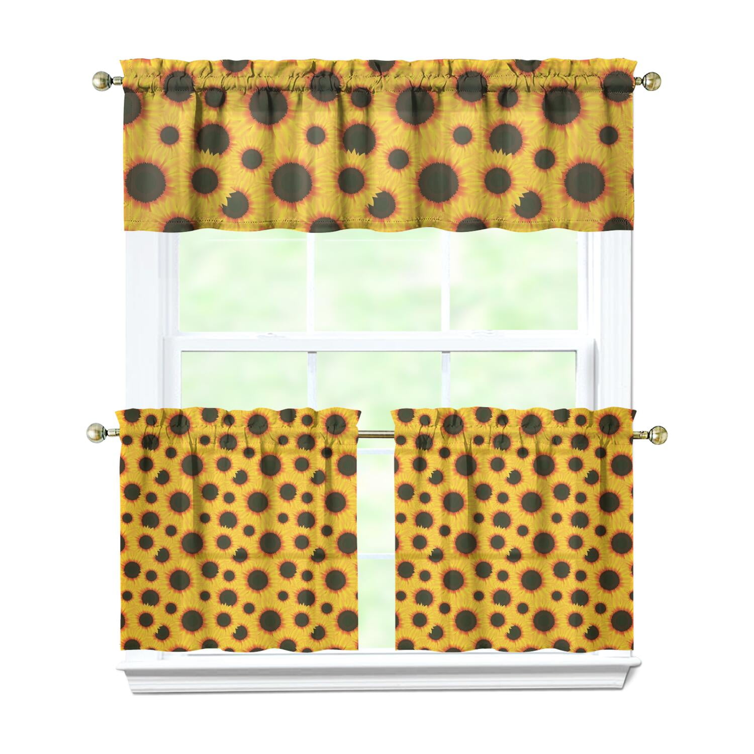 Country Floral Print Curtains 24" Short - 3 Panel Vintage Set with ...