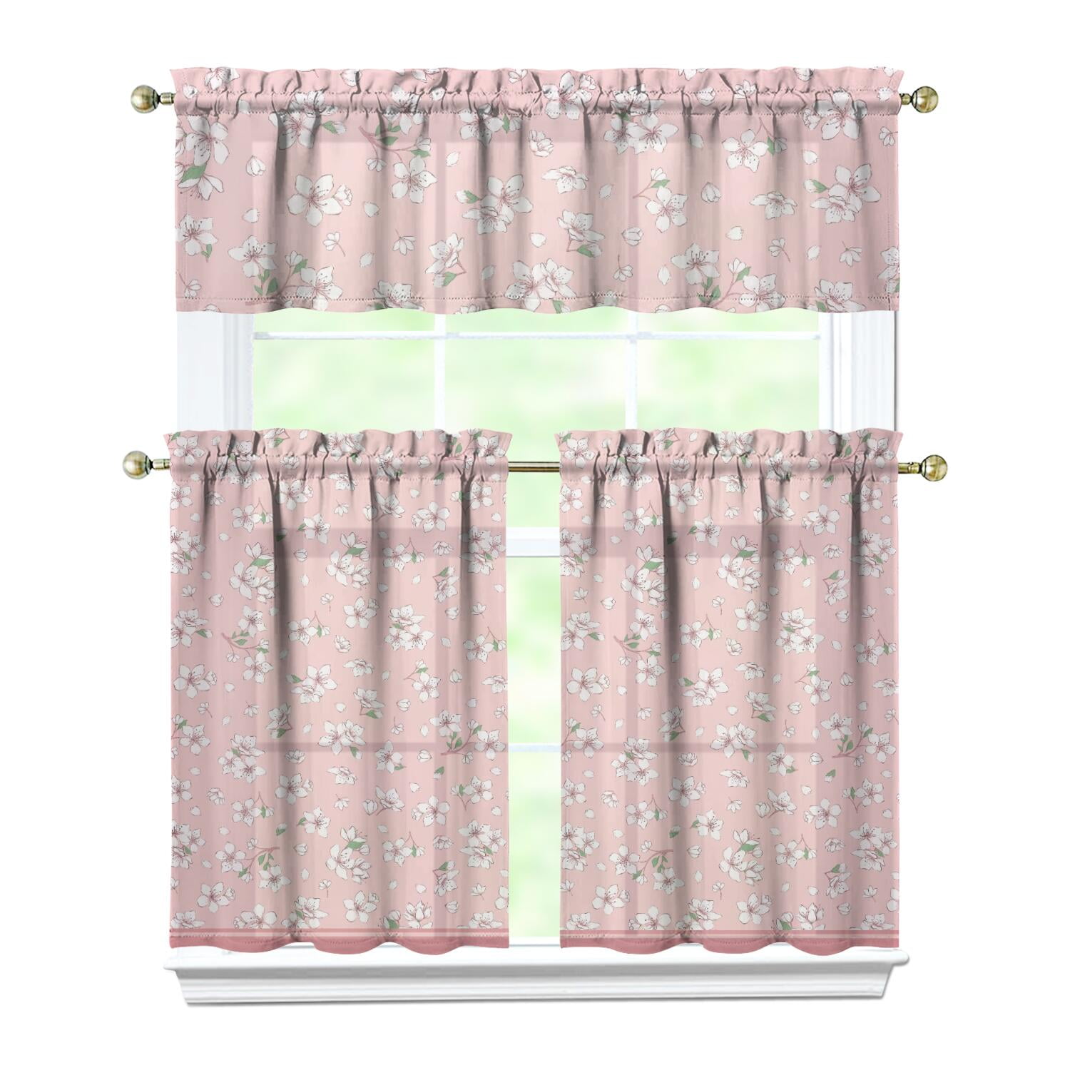 Country Floral Print Curtains 36 Inch Short - 3 Panel Vintage Farmhouse ...