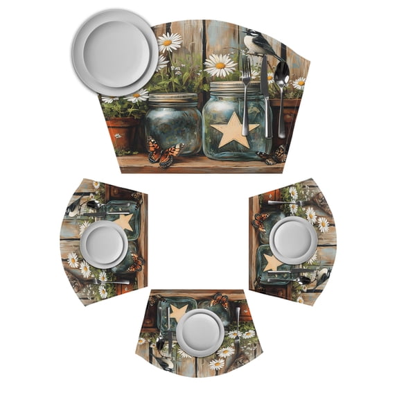 Country Floral Round Table Placemats Set of 6 Wedge Placemats, Western ...