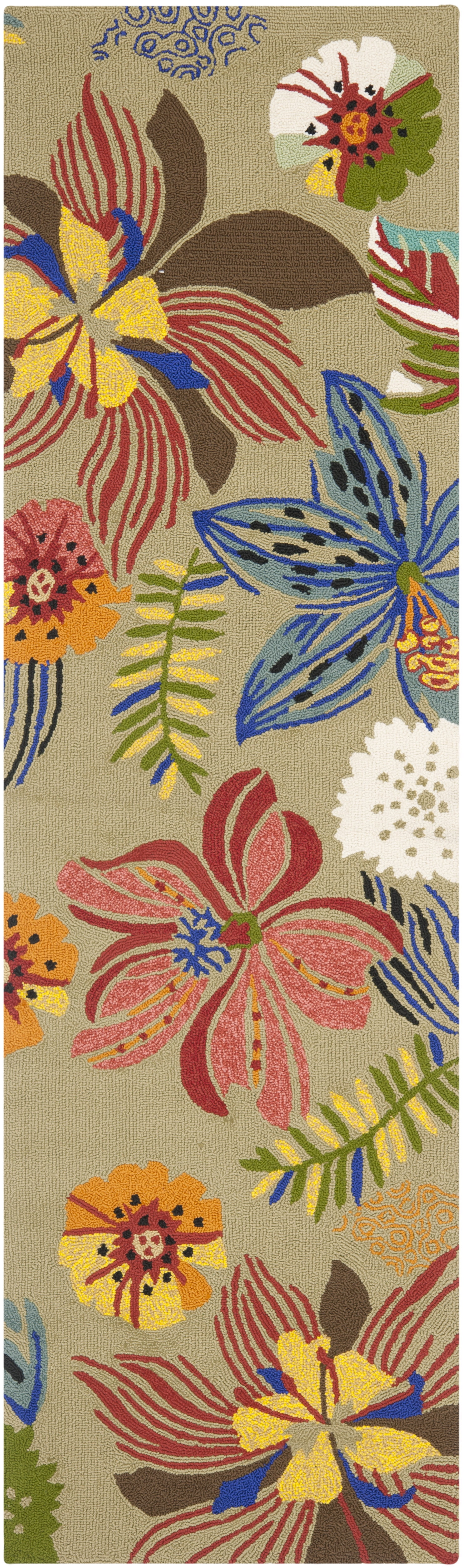 Country & Floral Rug - Four Seasons Polypropylene -Light Olive/Green ...