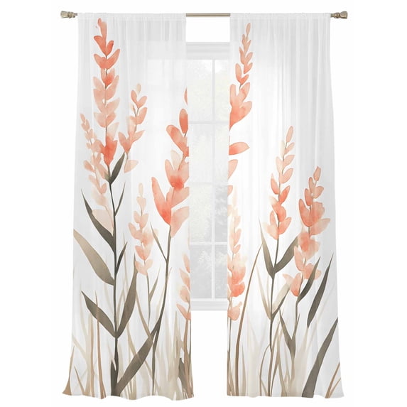 Country Floral Sheer Curtains 2 Panels Set Rustic Watercolor Vintage ...