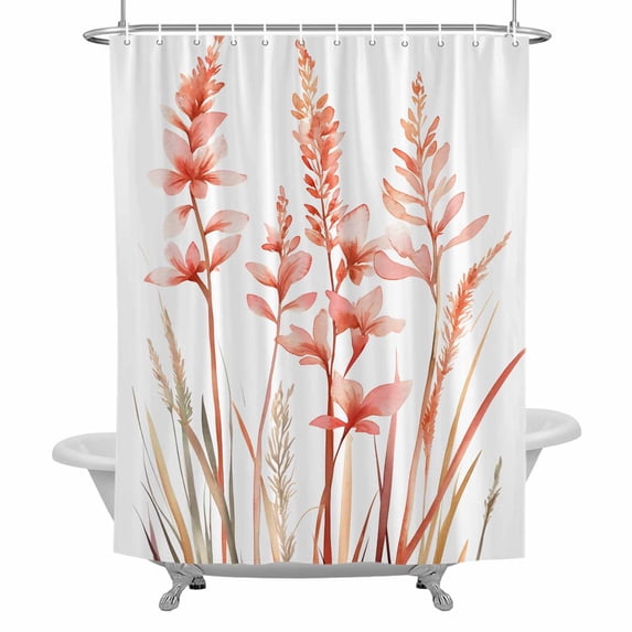 Country Floral Shower Curtain for Bathroom, Watercolor Vintage Orange ...