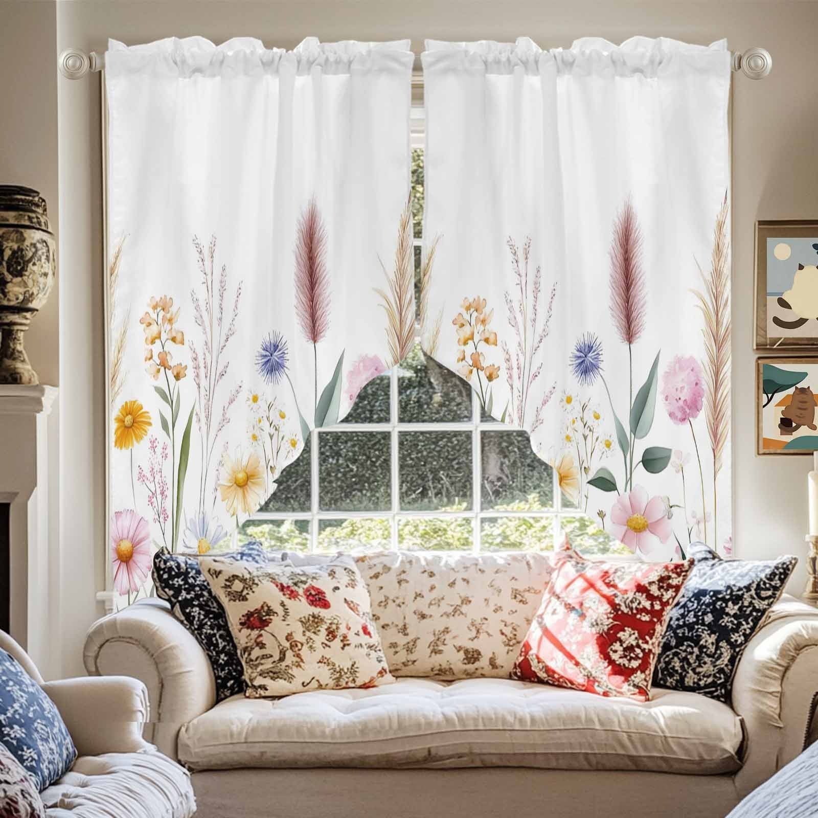 Country Floral Swag Curtain Valance for Windows, Colorful Pastoral Wild ...