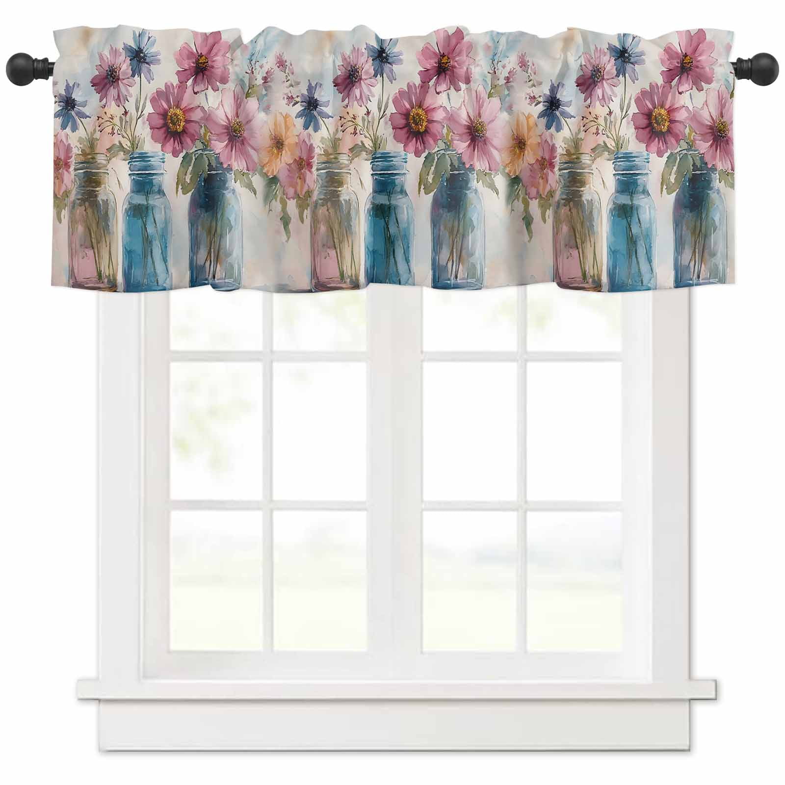 Country Floral Valances for Windows Farmhouse Kitchen Curtains Valances Rod Pocket Valance ...