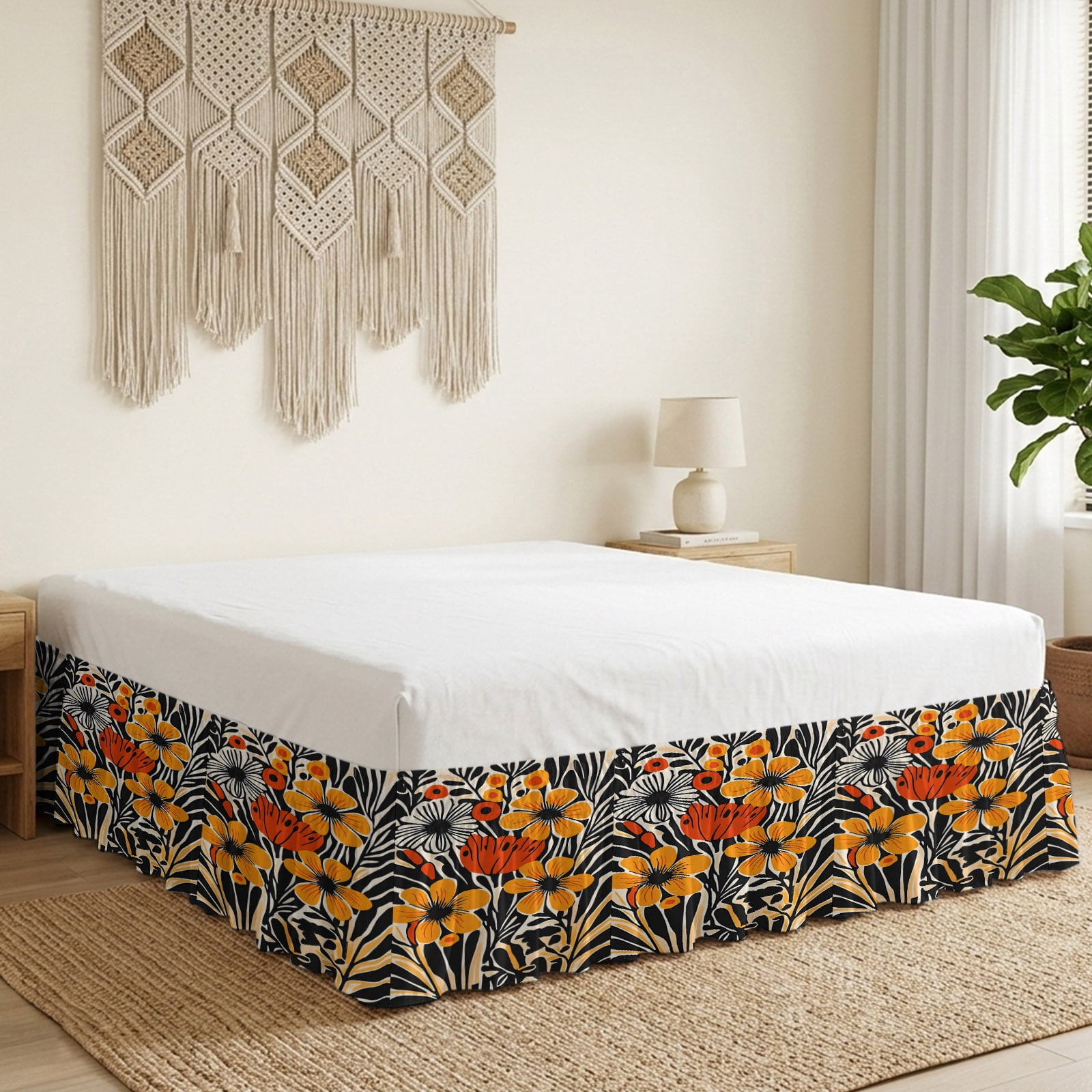 Country Flower Bed Skirt King Size 18 Inch Drop, Rustic Watercolor ...