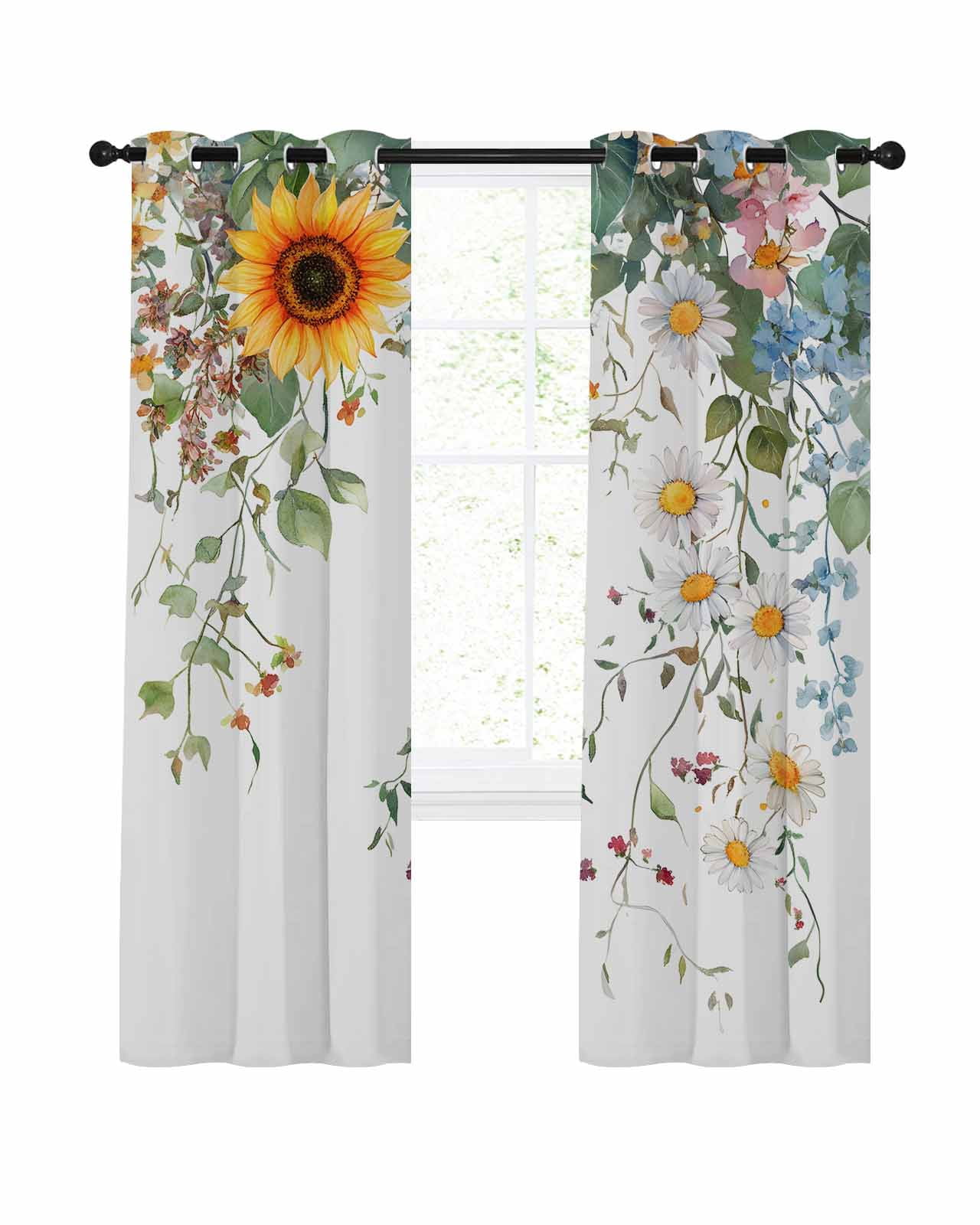 Country Flower Blackout Curtains 45 Inch Length Watercolor Yellow ...