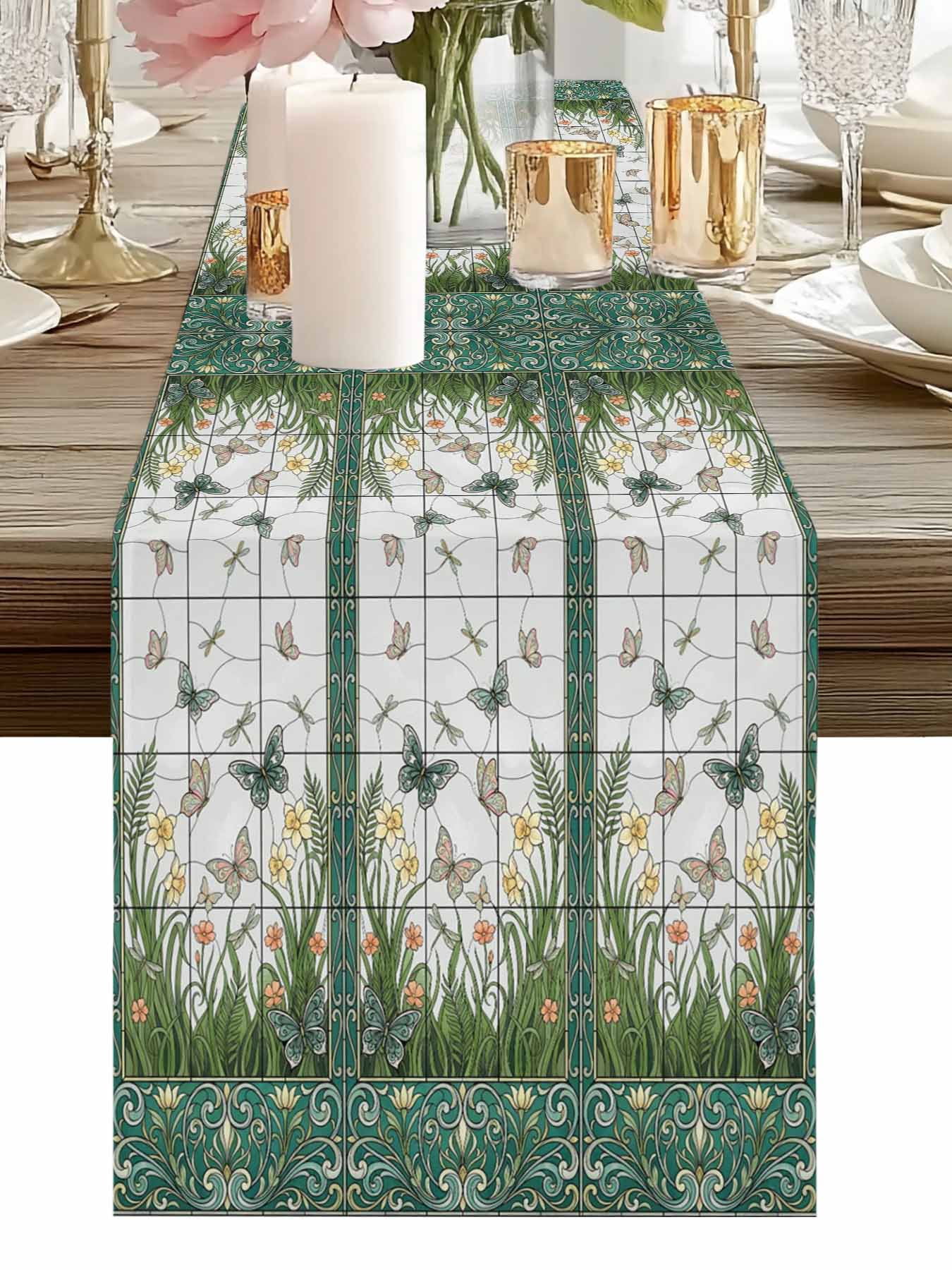 Country Flower Butterfly Dragonfly Table Runner-36 Inch Long Rustic ...