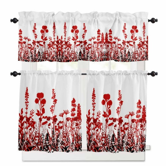 Country Flower Kitchen Curtains Valance and Tier Set Vintage Silhouette ...