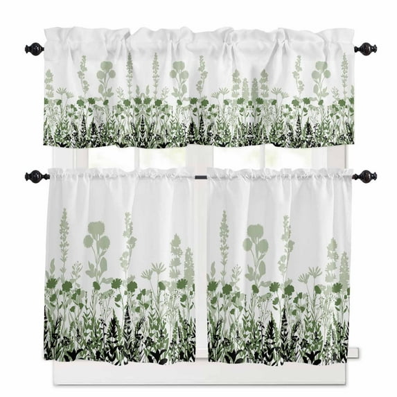 Country Flower Kitchen Curtains Valances and Tiers Set of 3, 36 Inch ...