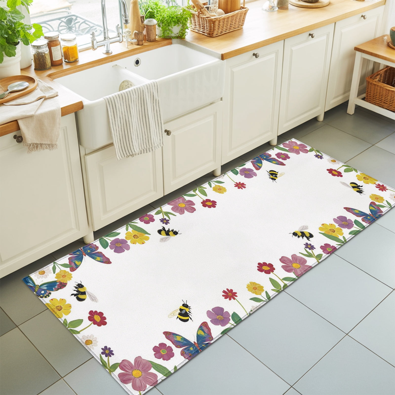 Country Flower Leaf Butterfly Bee Rectangle Area Rug 2x6ft,Living Room ...